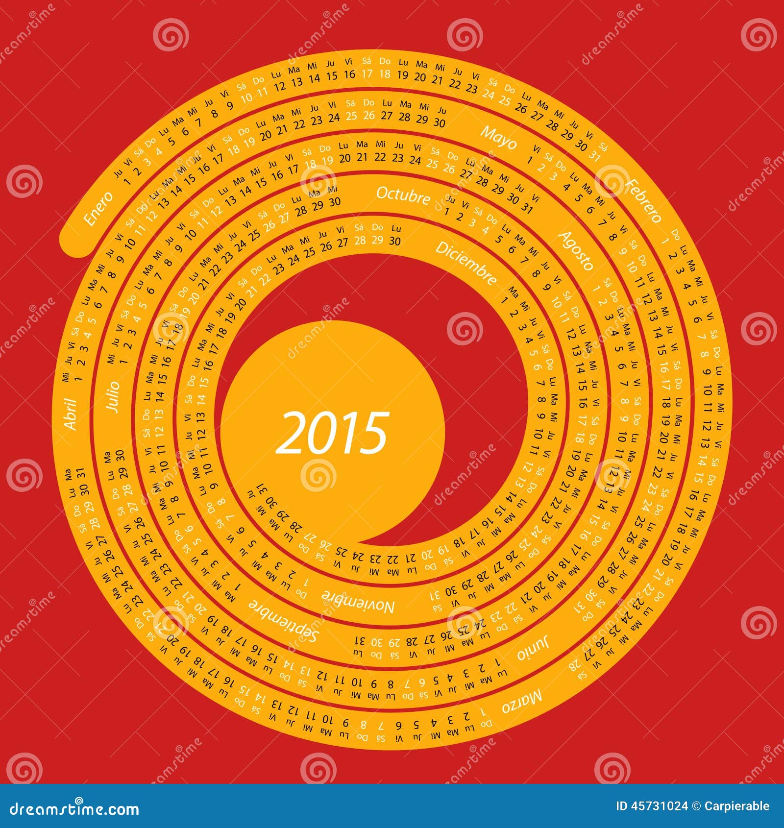 Spiral spanish calendar stock vector. Illustration of orange - 45731024