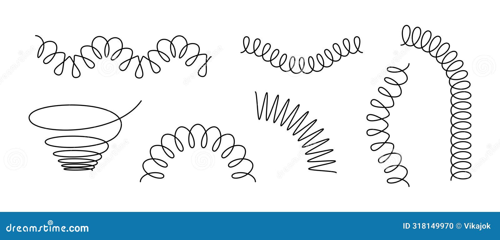 Spiral Spring Set. Black Wire Coil Spring Collection Stock Vector ...