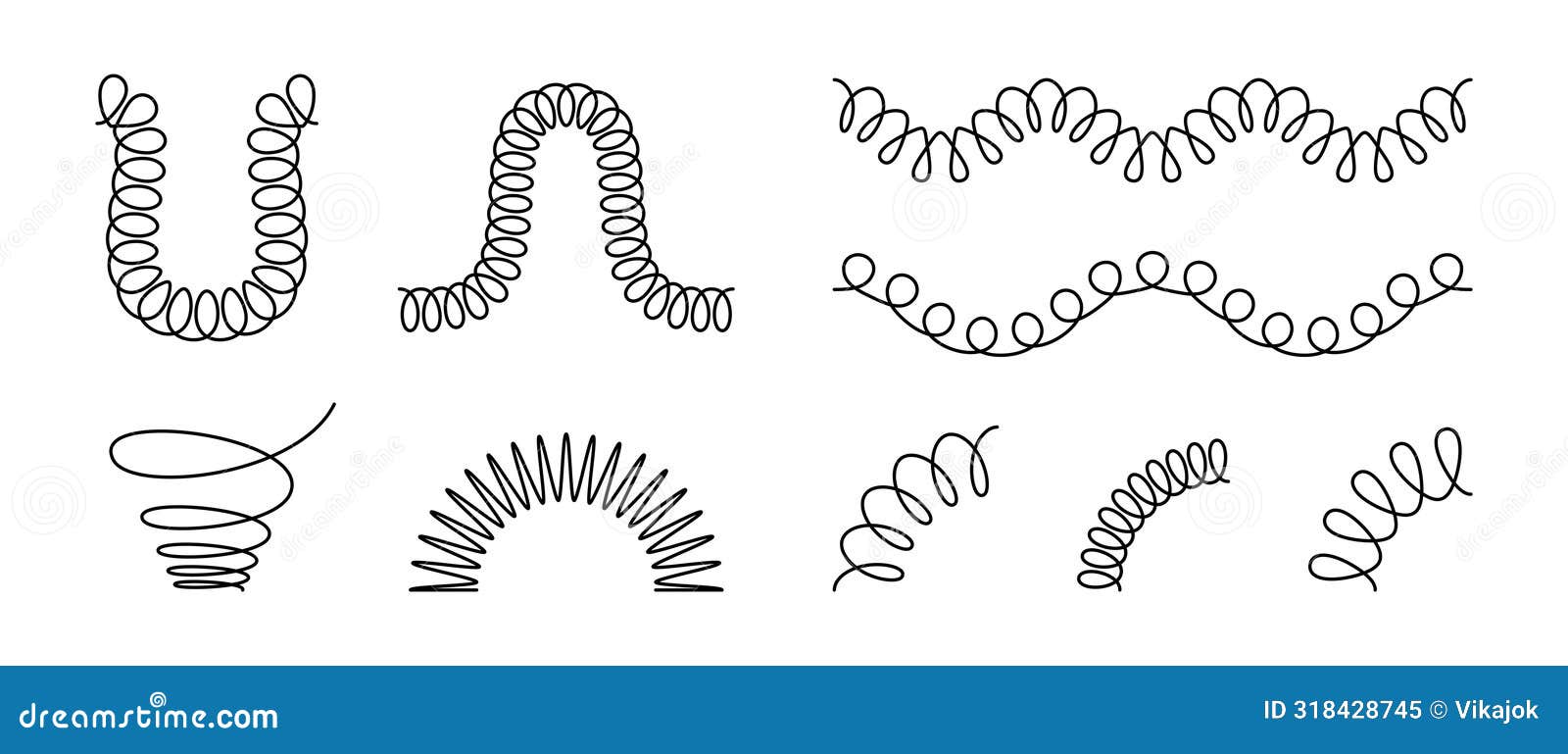 Spiral Spring Set. Black Wire Coil Springs Collection Stock Vector ...