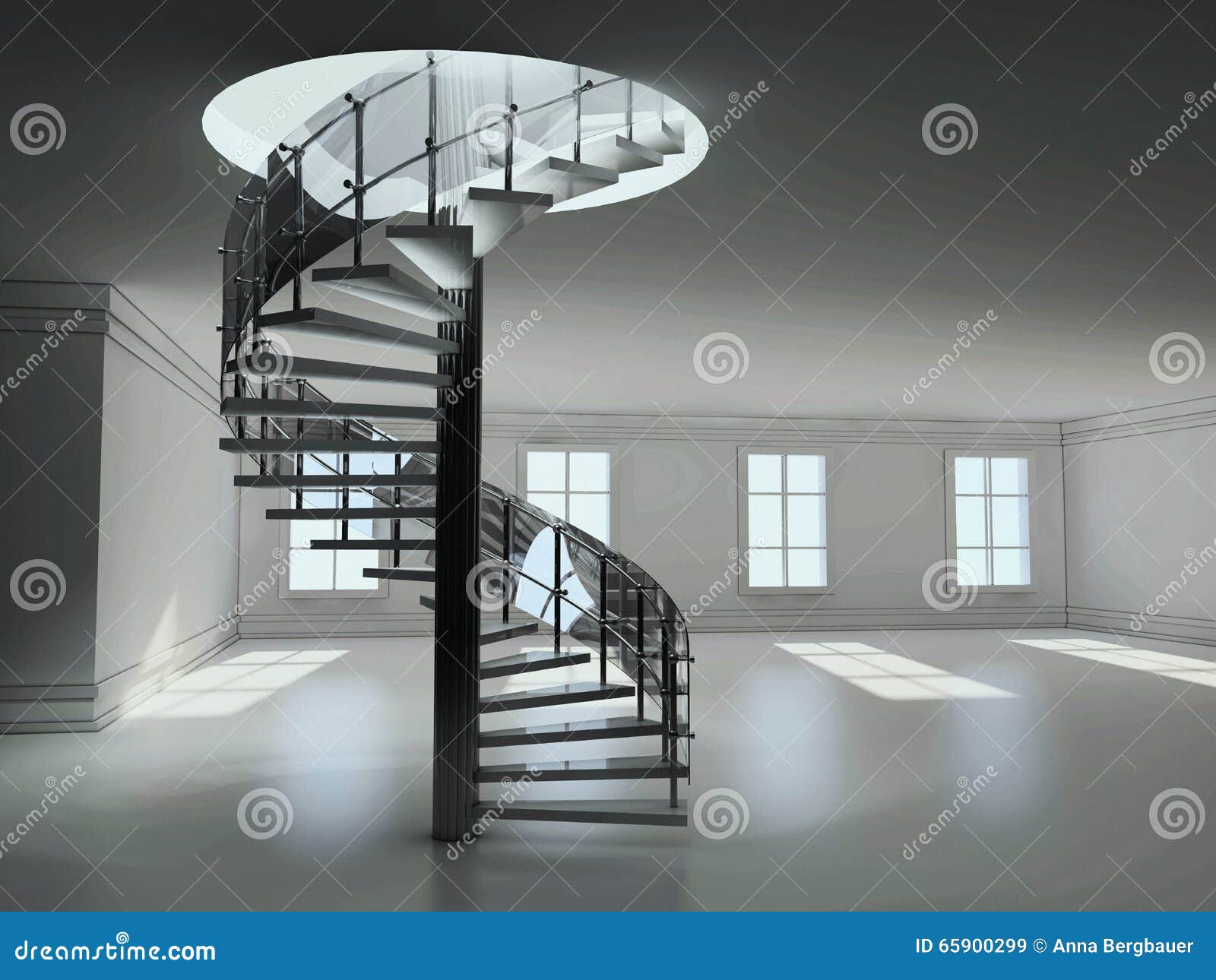 Spiral stair 3D rendering stock image. Image of house - 65900299