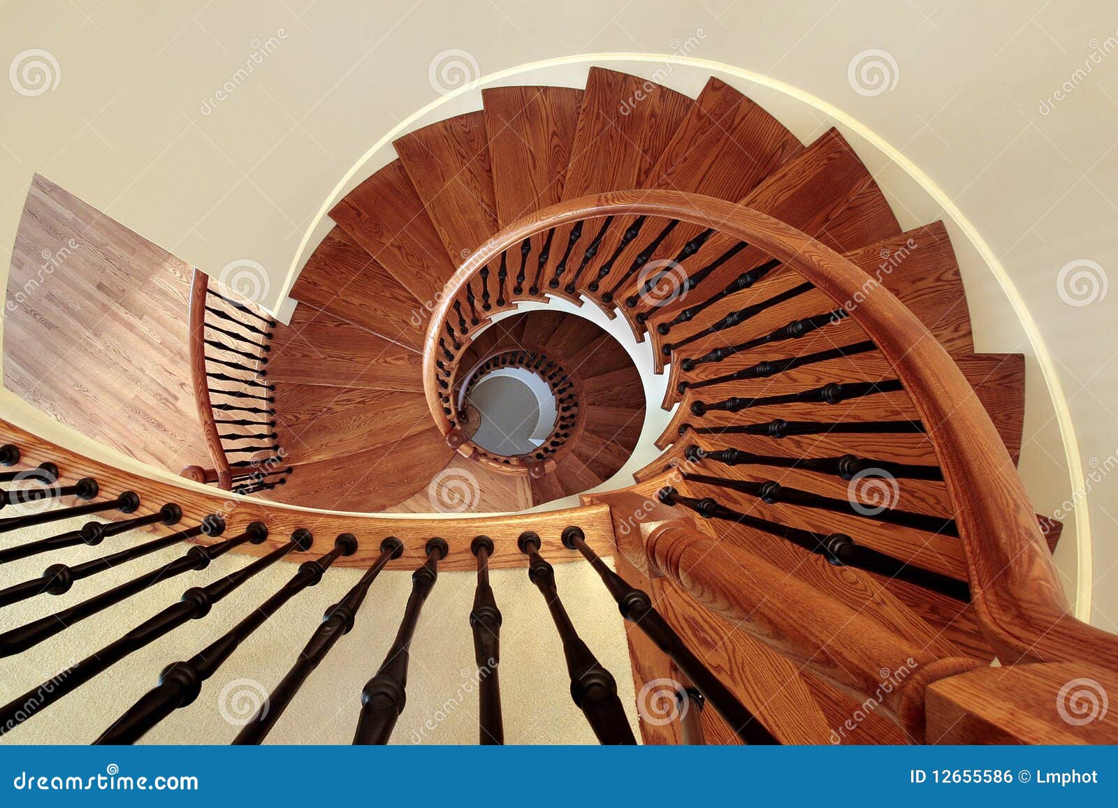Spiral Staircase with Black Railing Stock Photo - Image of living ...