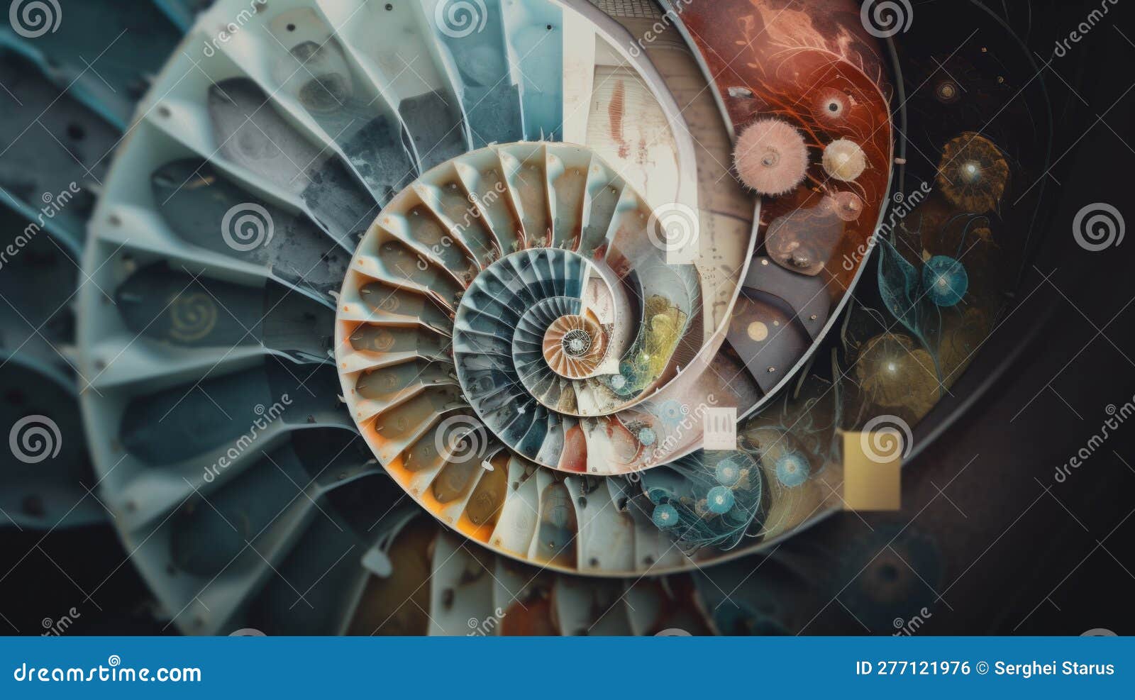 A Spiral Staircase in a Building with a Clock on it. Generative AI ...