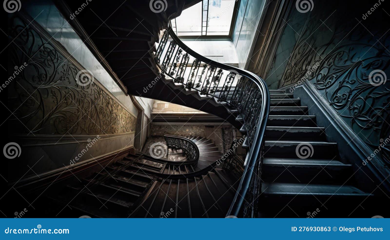 A Spiral Staircase in a Building with a Clock on it S Handrail and a ...