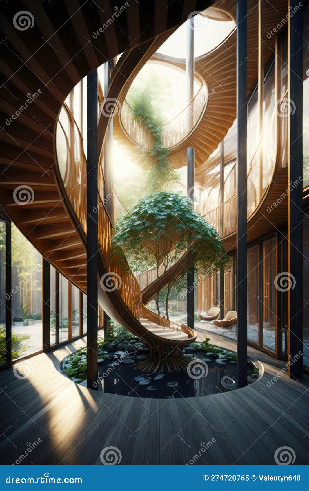 Spiral Staircase in Building with Tree Growing on Top of it. Generative ...