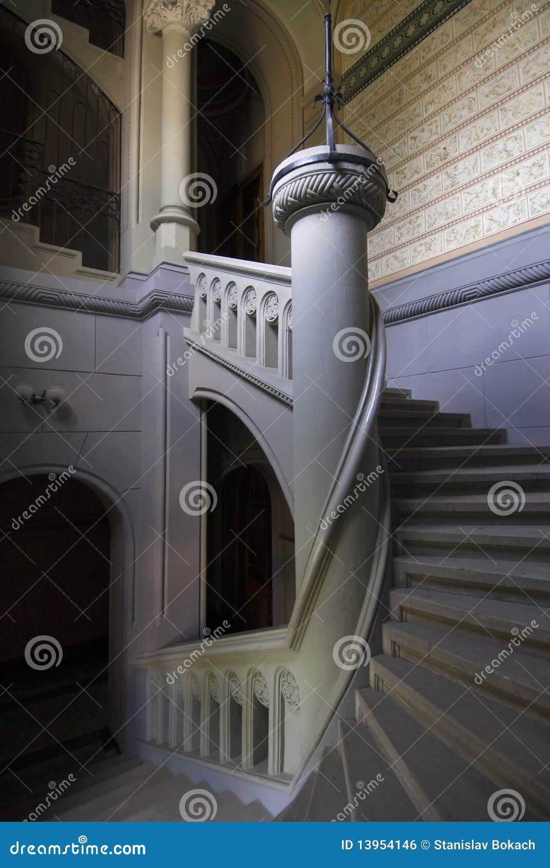 Spiral Staircase with Column Stock Photo - Image of medieval, decor ...
