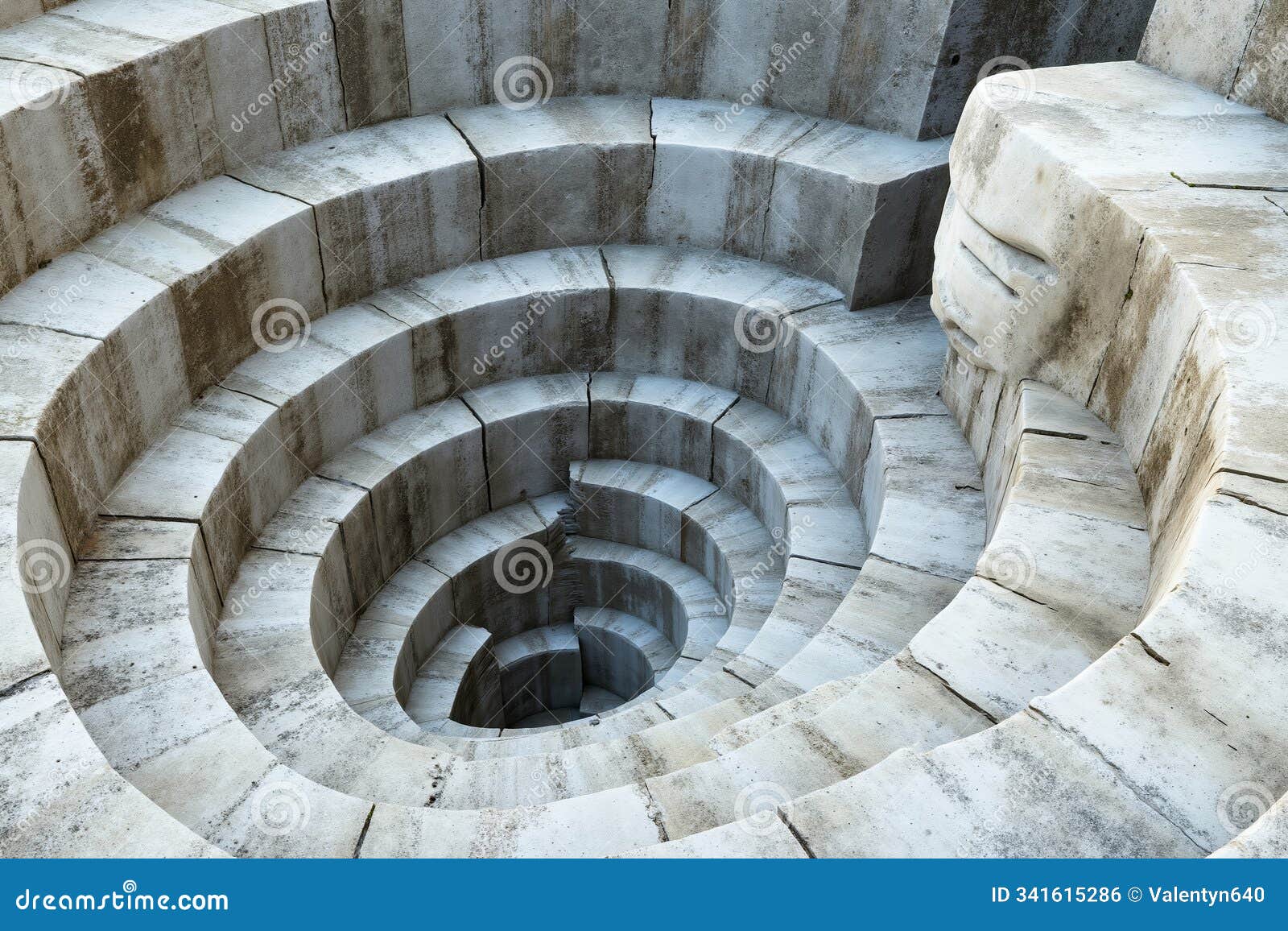 A Spiral Staircase in a Concrete Structure with a Face on the Side ...