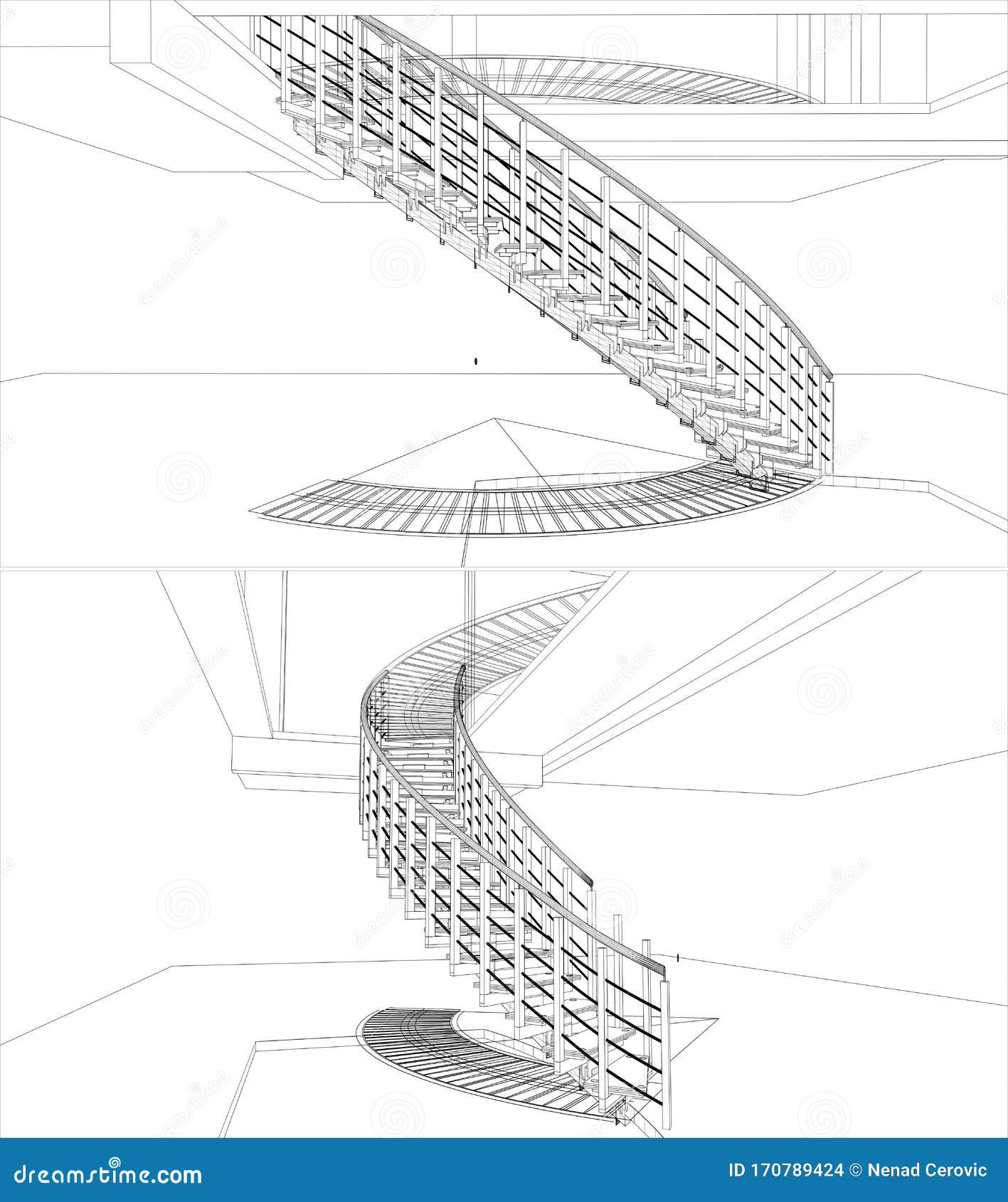 Spiral Staircase Construction Structure of Lines Vector Stock Vector ...