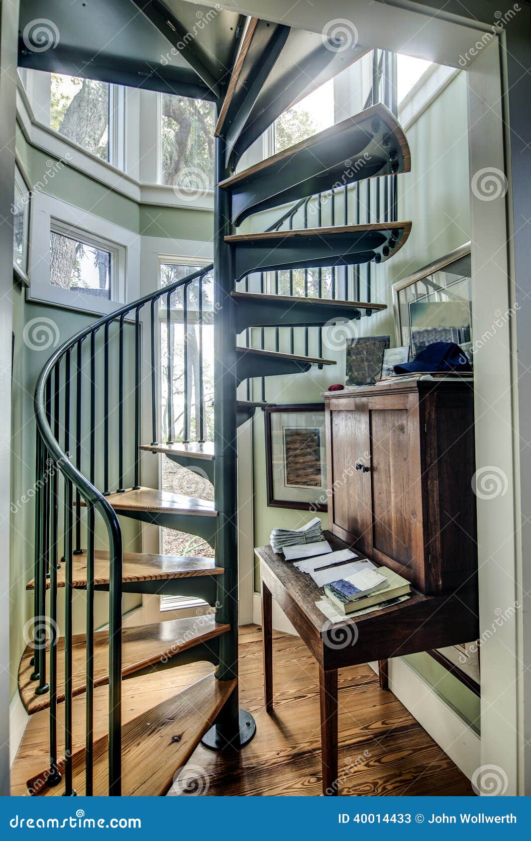 Spiral staircase in home stock image. Image of window - 40014433