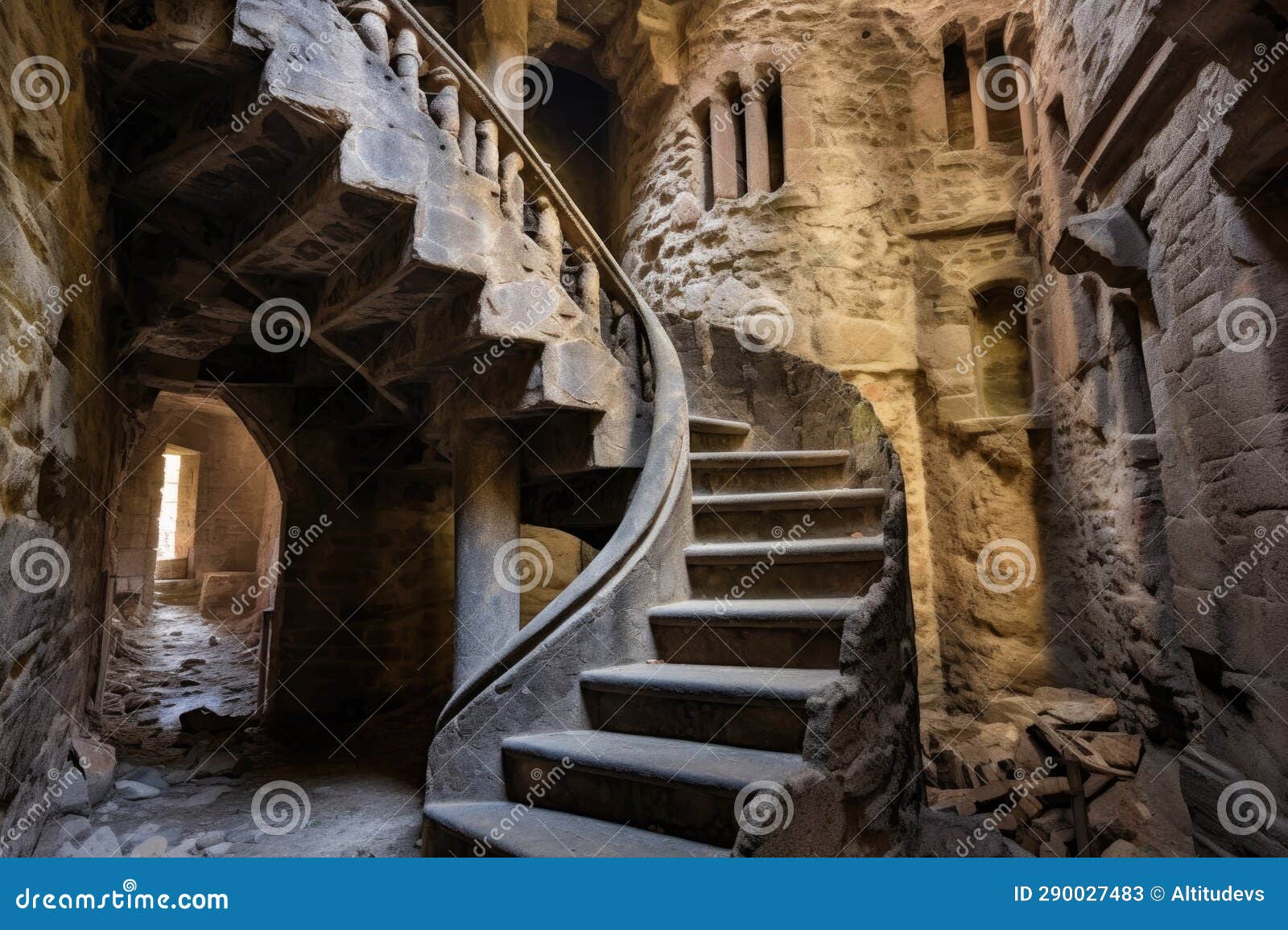 Spiral Staircase in a Stone Medieval Castle Tower Stock Image - Image ...