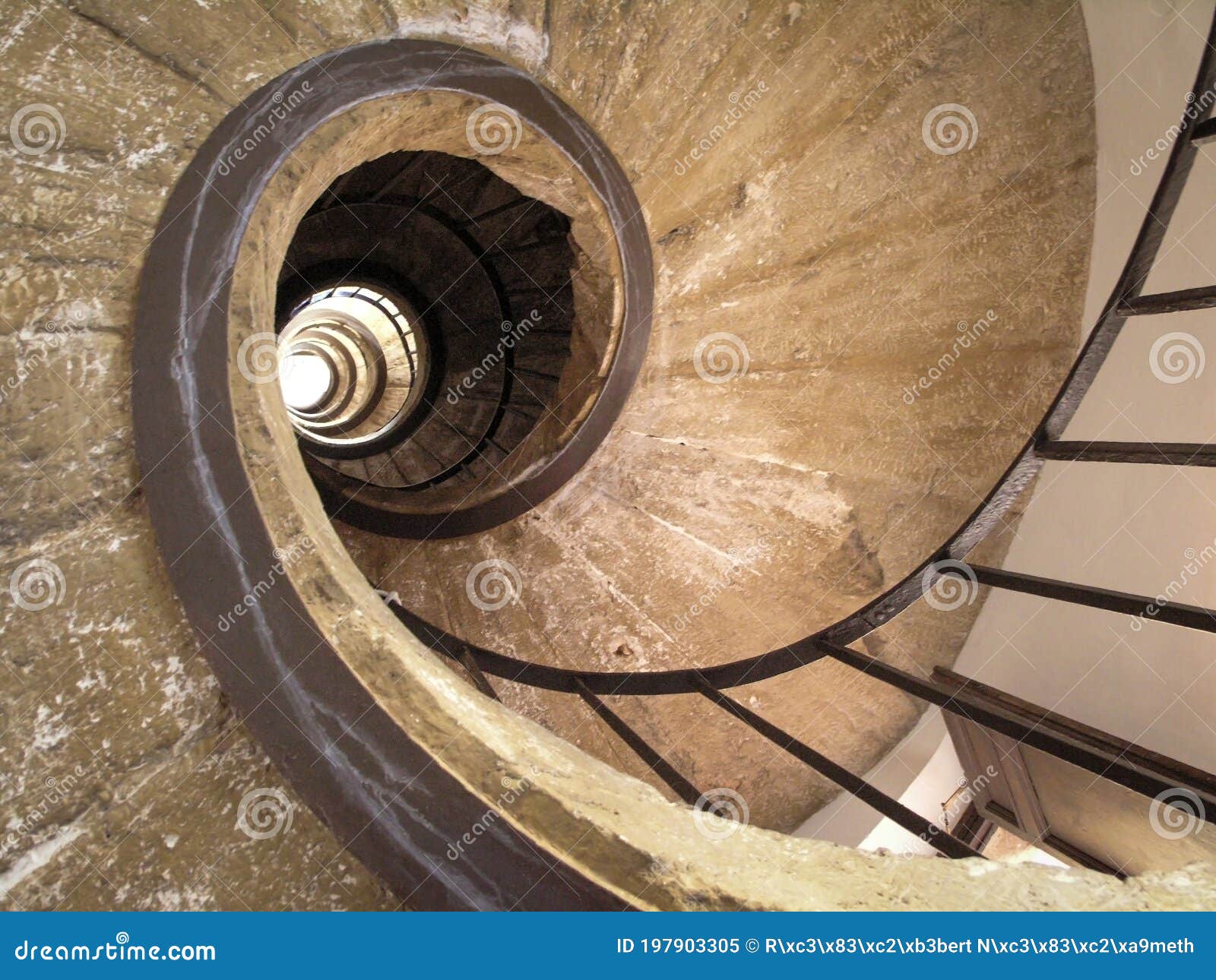 Spiral Stairs Leading Downwards Inside Building. Stock Image - Image of ...