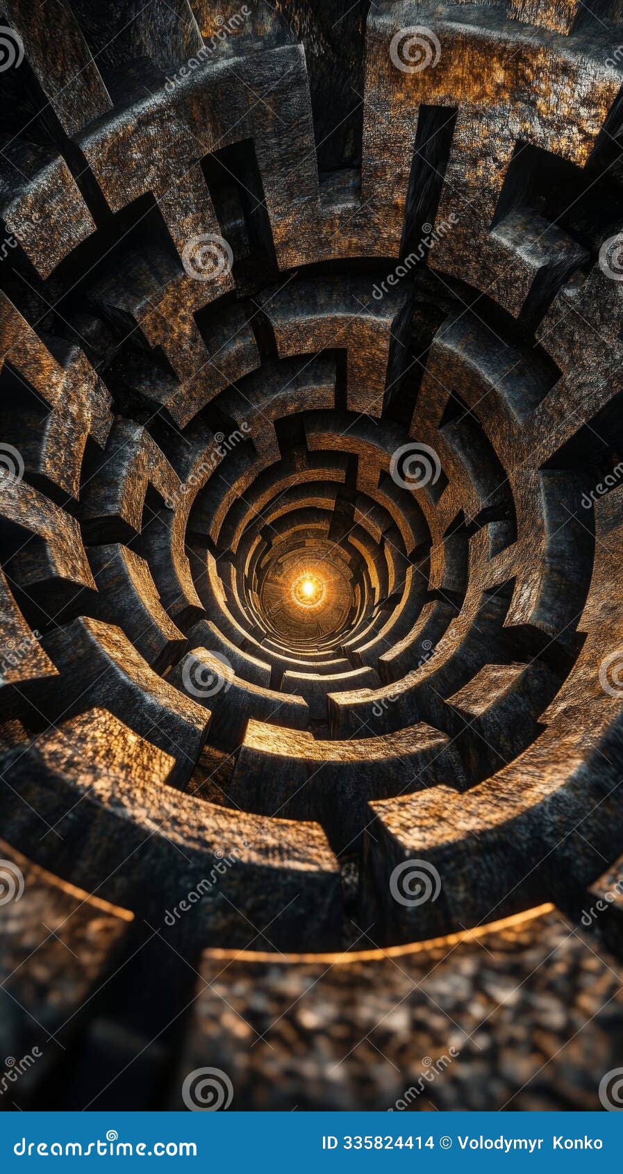 Spiral Stone Maze with Glowing Center, Abstract Concept Stock Photo ...