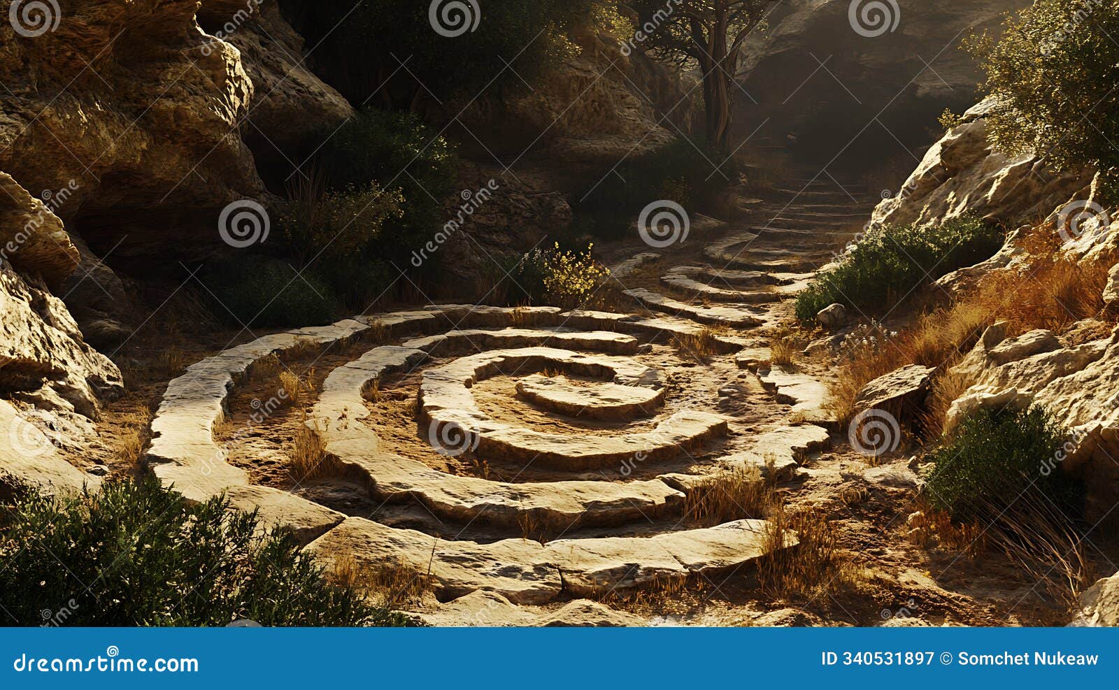 Spiral Stone Pathway in a Serene Outdoor Setting Stock Illustration ...