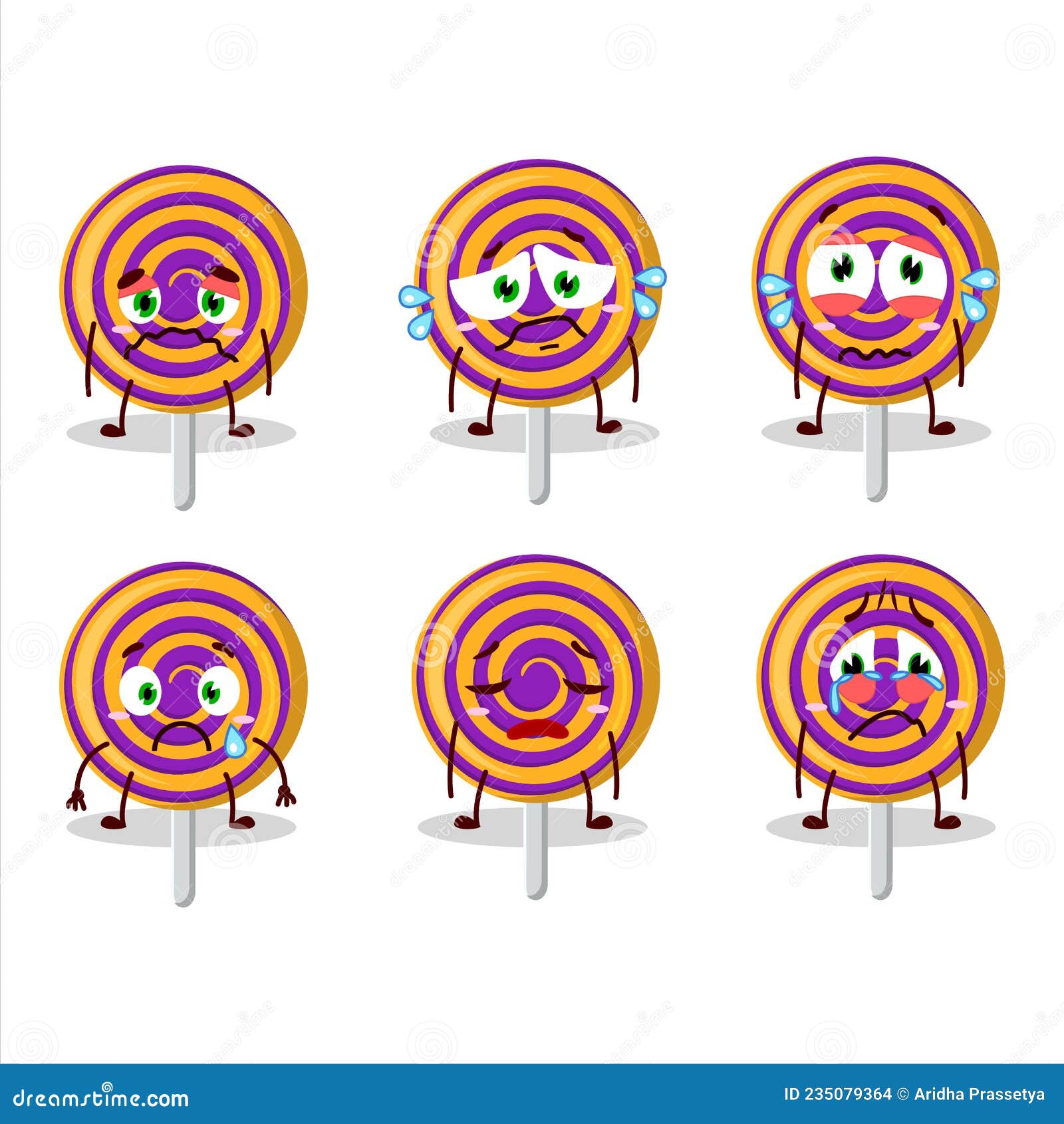 Spiral Sweet Candy Cartoon Character with Sad Expression Stock Vector ...