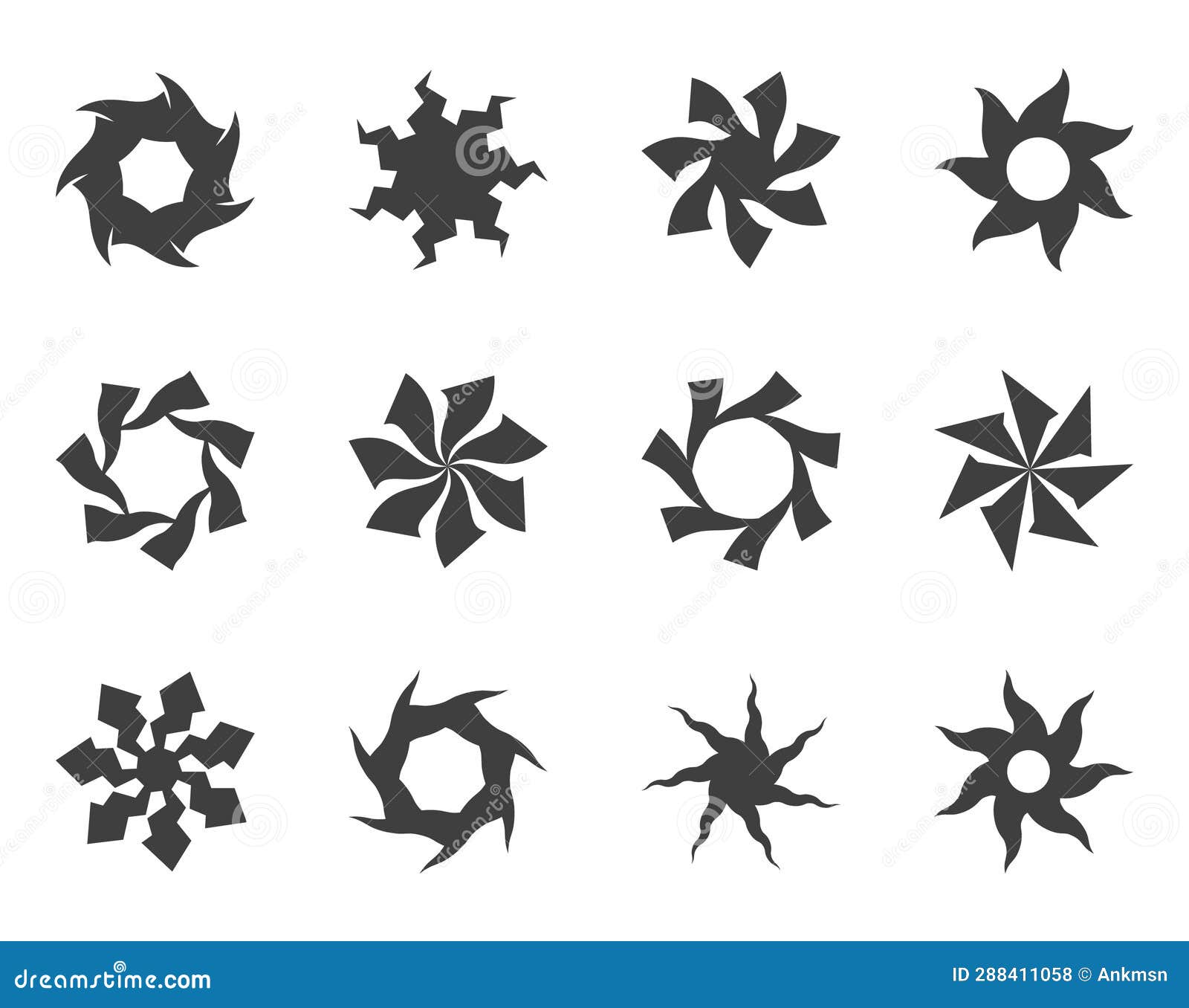 Spiral and Swirl Motion Twisting Circles Design Element Set Stock ...