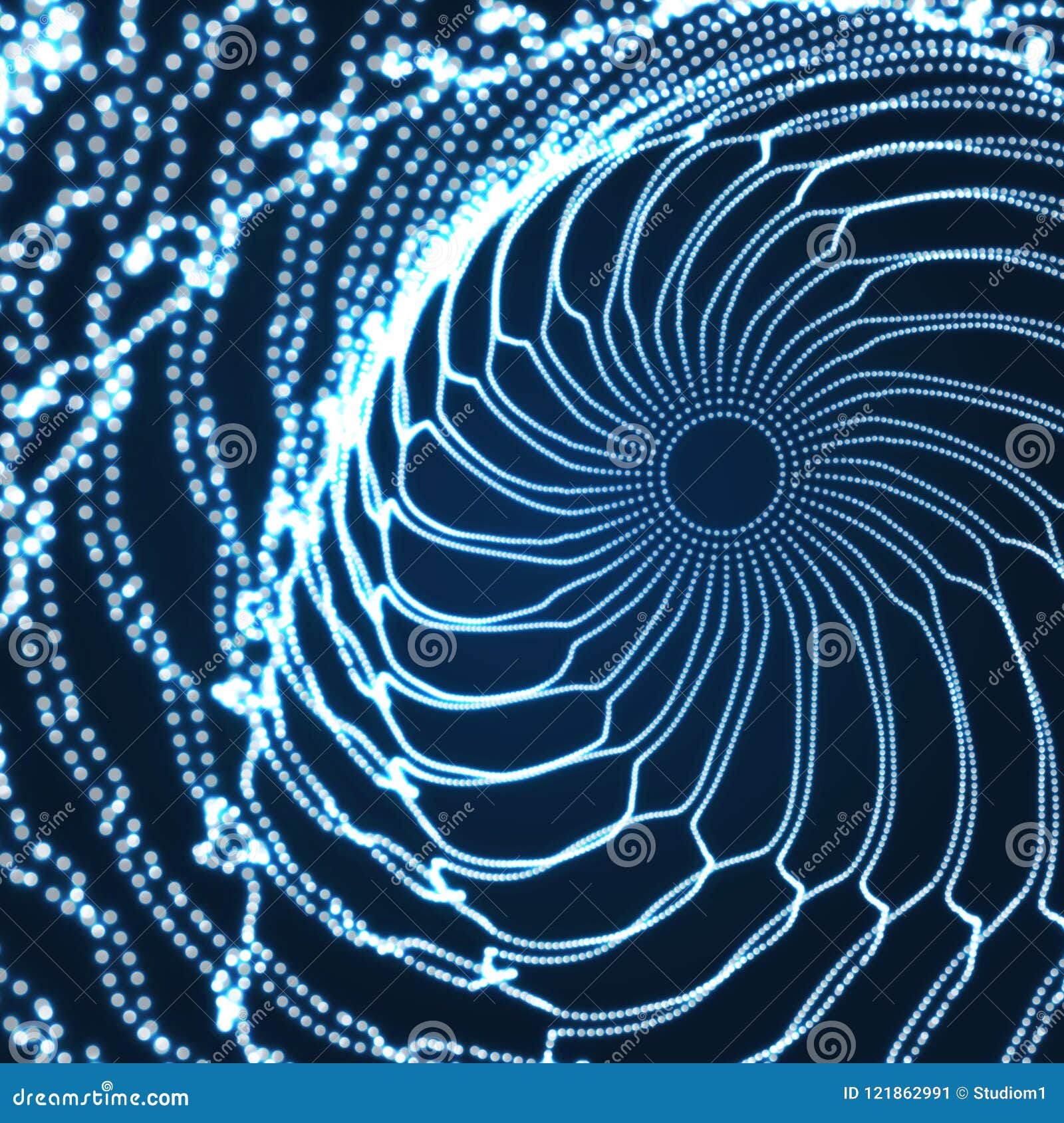Spiral. Tunnel. Array with Dynamic Particles. Futuristic Style. Cyberspace Grid Stock Vector ...