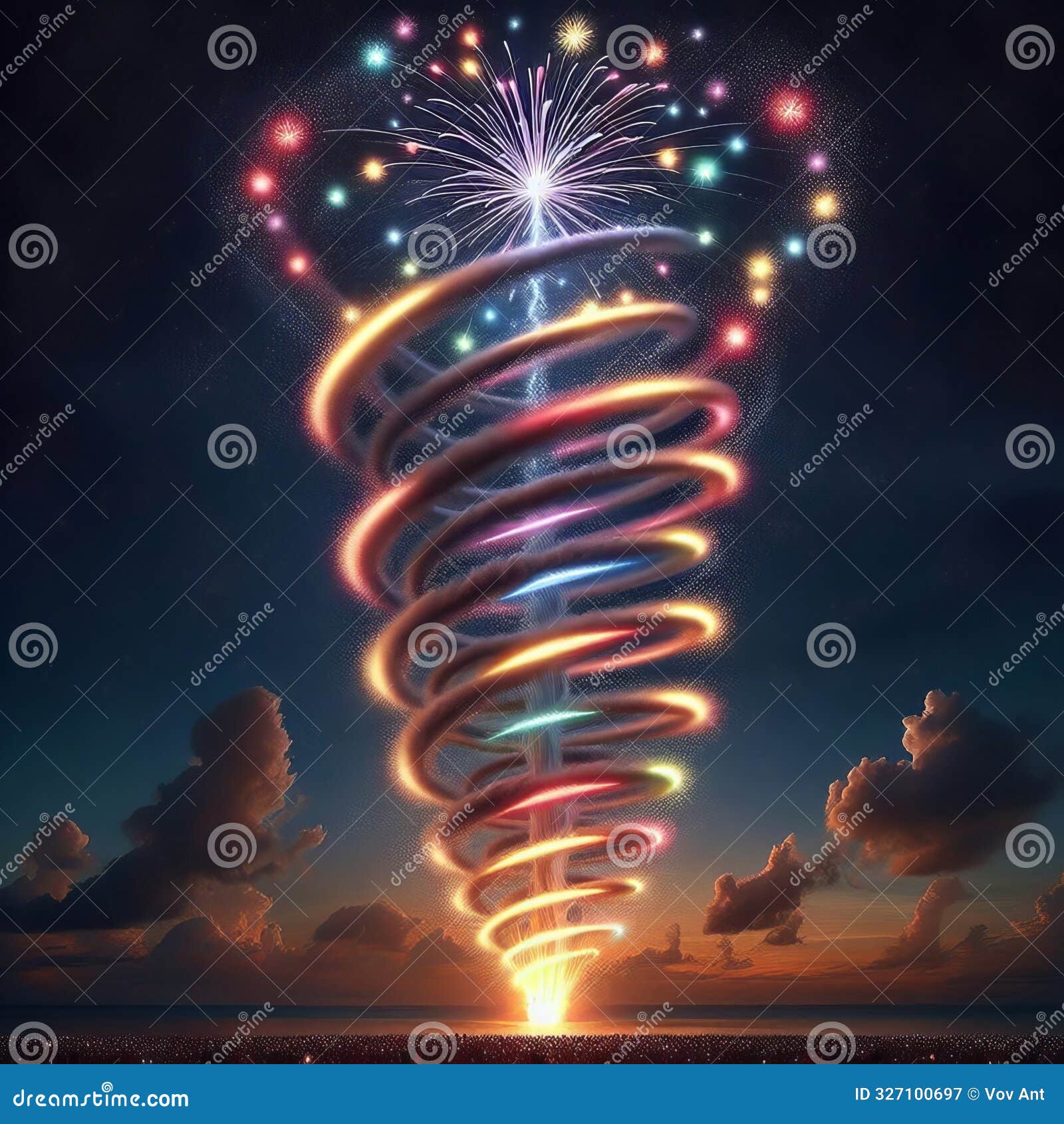63 96. Spiral Vertical Shells_ Large, Spherical Firewo Stock Image ...