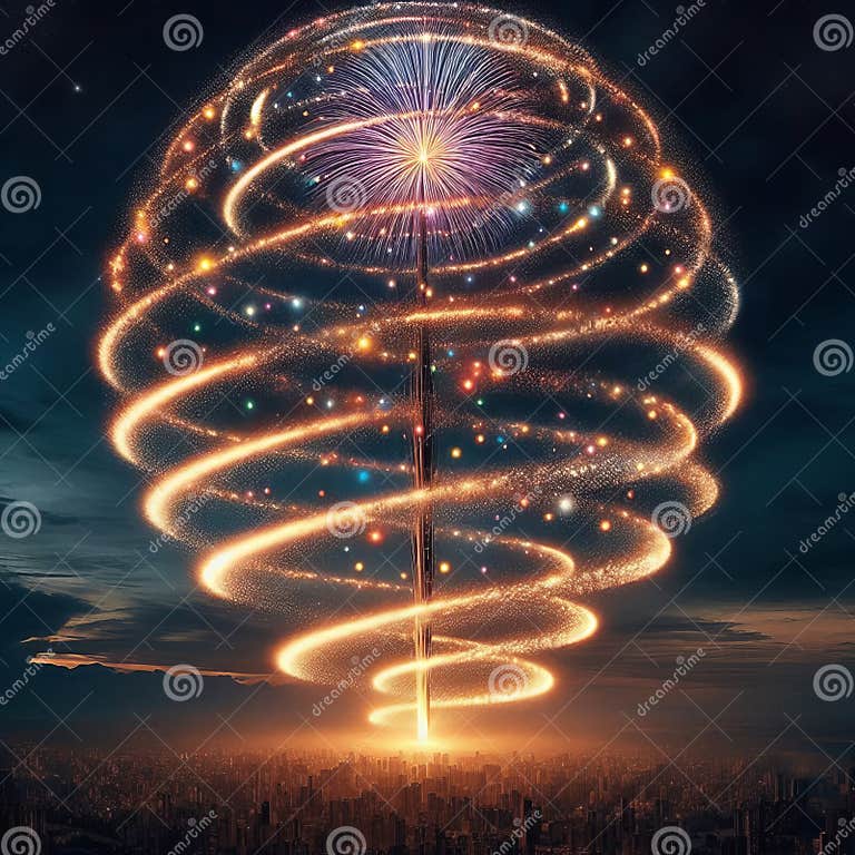 61 96. Spiral Vertical Shells_ Large, Spherical Firewo Stock Image ...