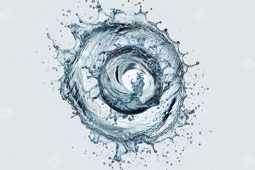 Spiral Vortex Water Splash. Water Droplets Against a Light Background ...