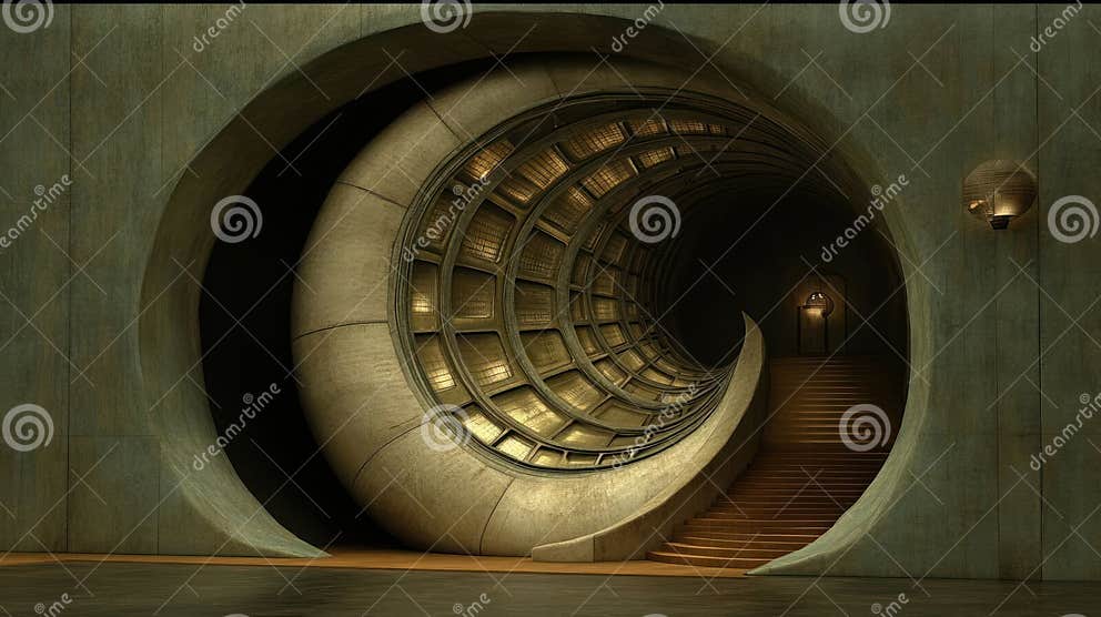 A Spiraling Architectural Structure with a Staircase Leading into a ...