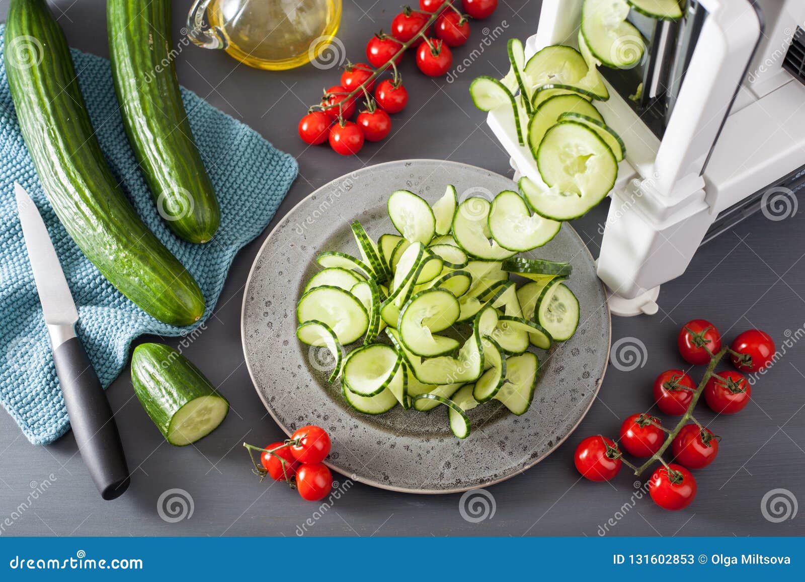 Spiralizing Cucumber Vegetable with Spiralizer Stock Image - Image of ...