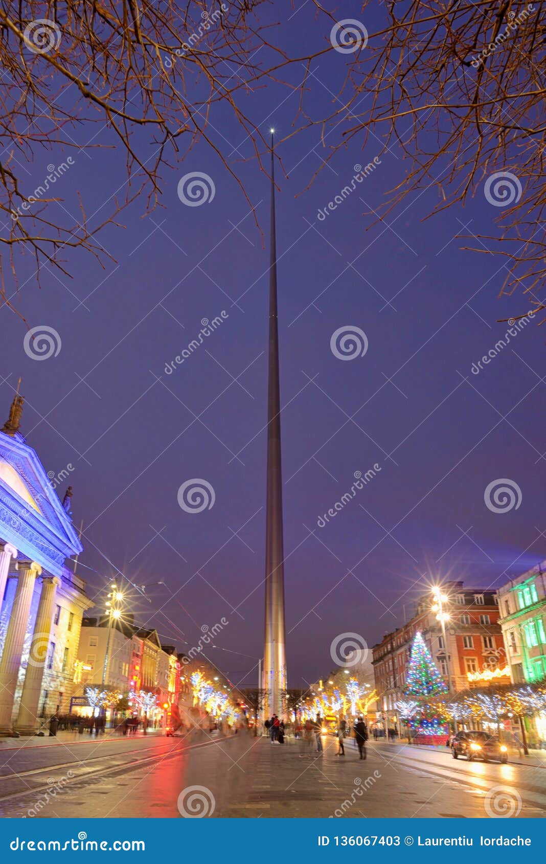 The Spire Monument in Dublin at Christmas Stock Image - Image of post ...