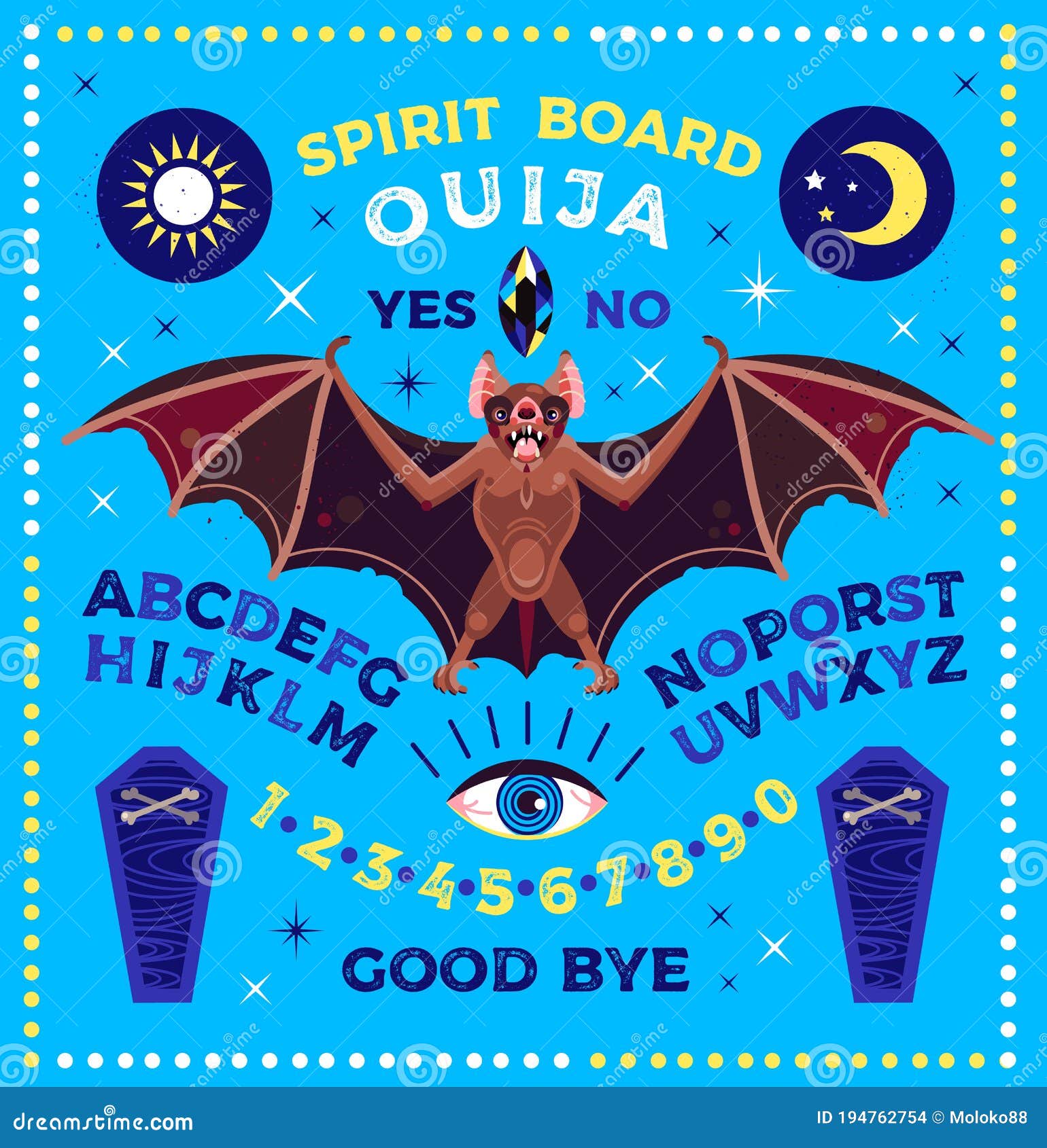 Spirit Board with Bat. Ouija Board . Vector Illustration. Stock Vector ...