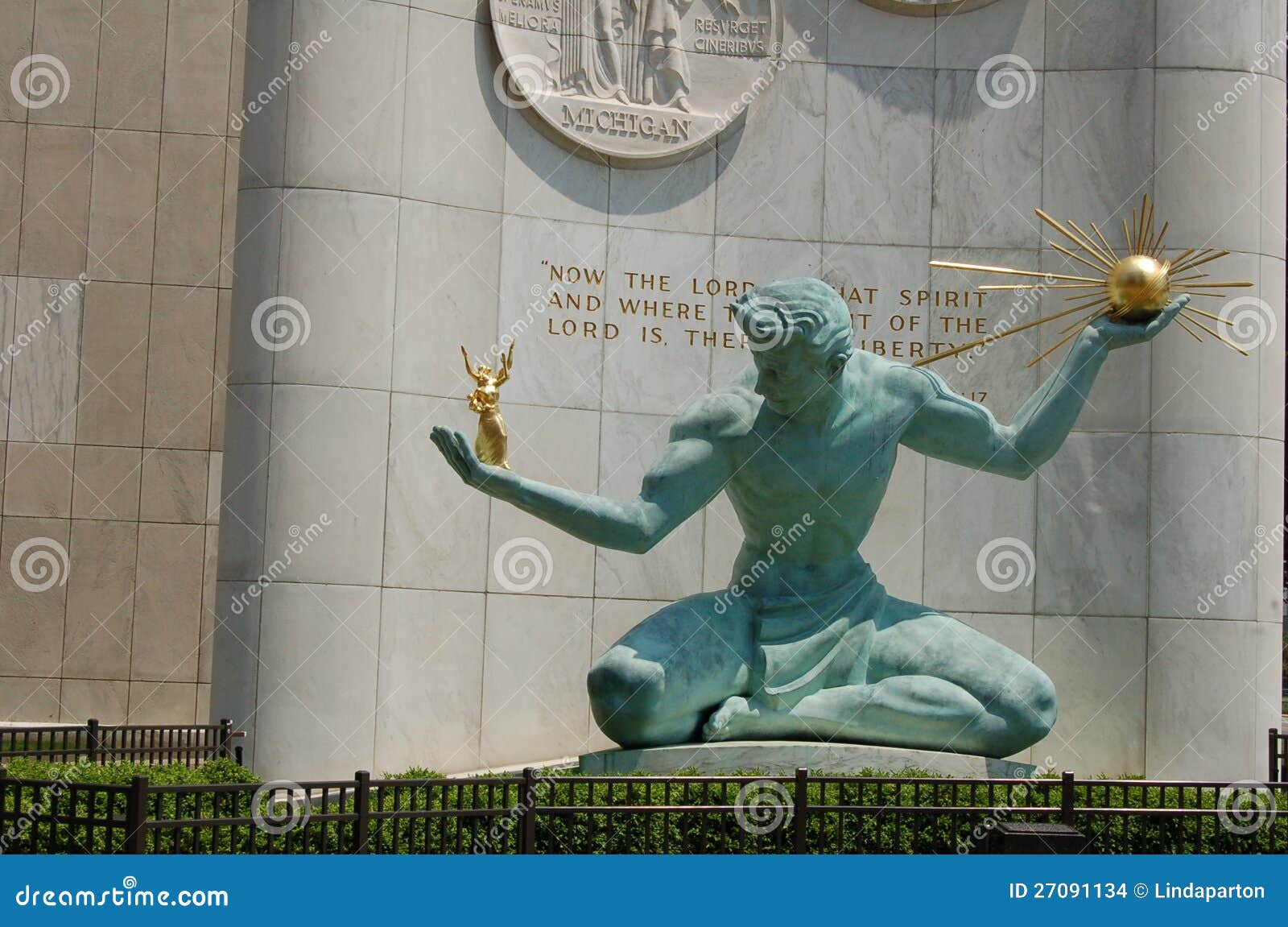 Spirit Of Detroit Statue And Renaissance Center Royalty-Free Stock ...