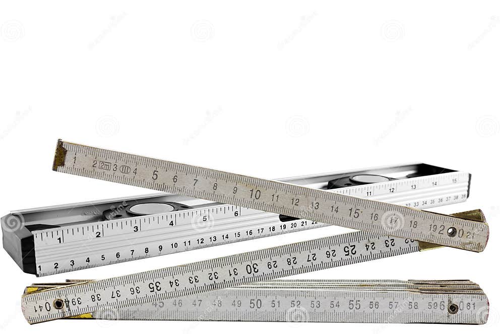 Spirit Level and a Folding Rule on White Stock Photo - Image of house ...
