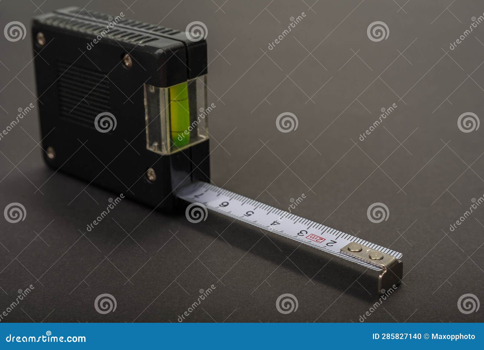 Spirit Level Tape Measures on a Black Stock Photo - Image of instrument ...