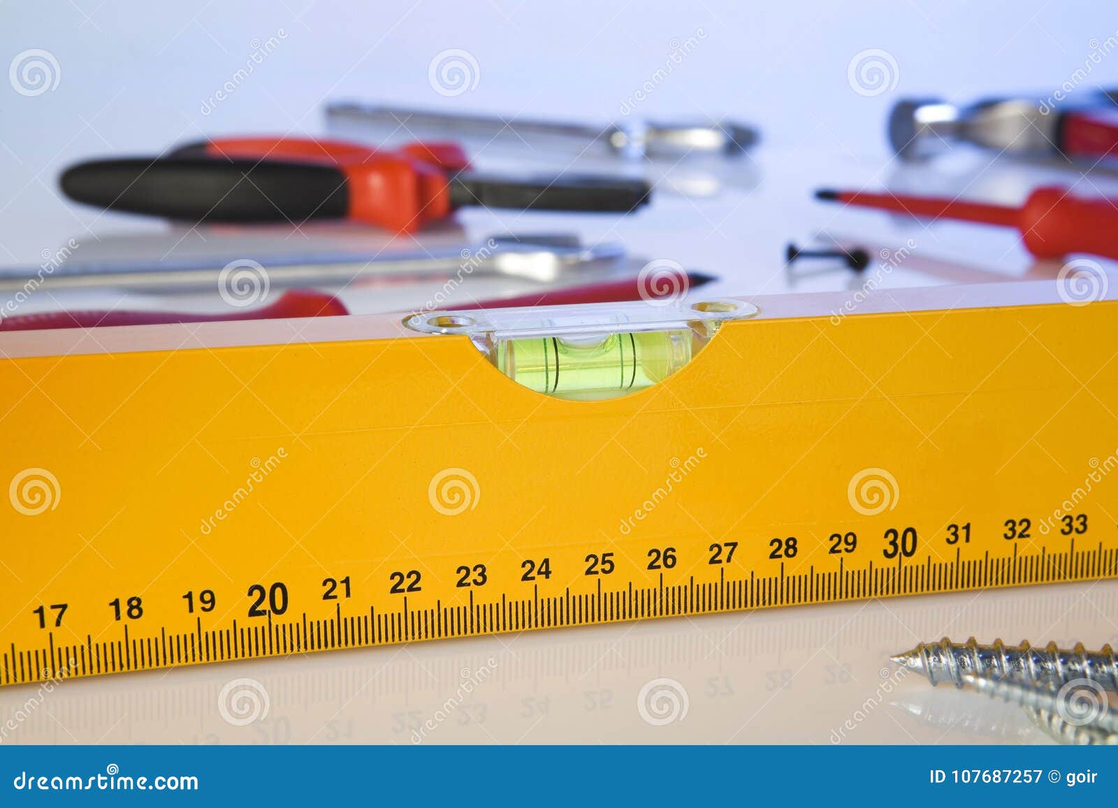 Spirit level and tools stock image. Image of ruler, bubble - 107687257
