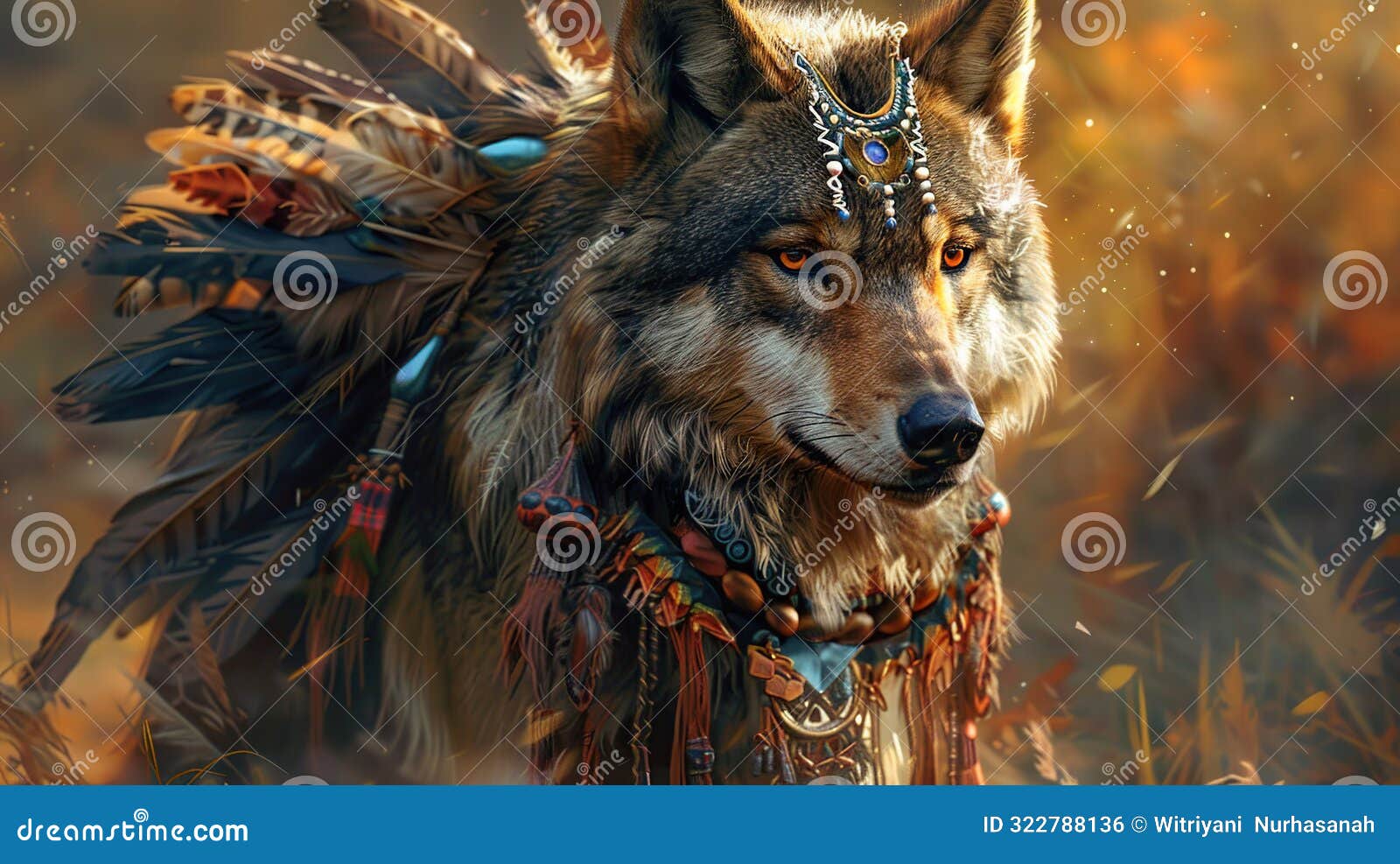 Spirit Of The Pack, Wolf Clad In Tribal Regalia . Generative Ai Stock ...