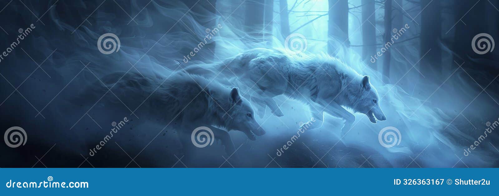 Spirit Wolves Running through a Misty Forest Their Ethereal Forms ...