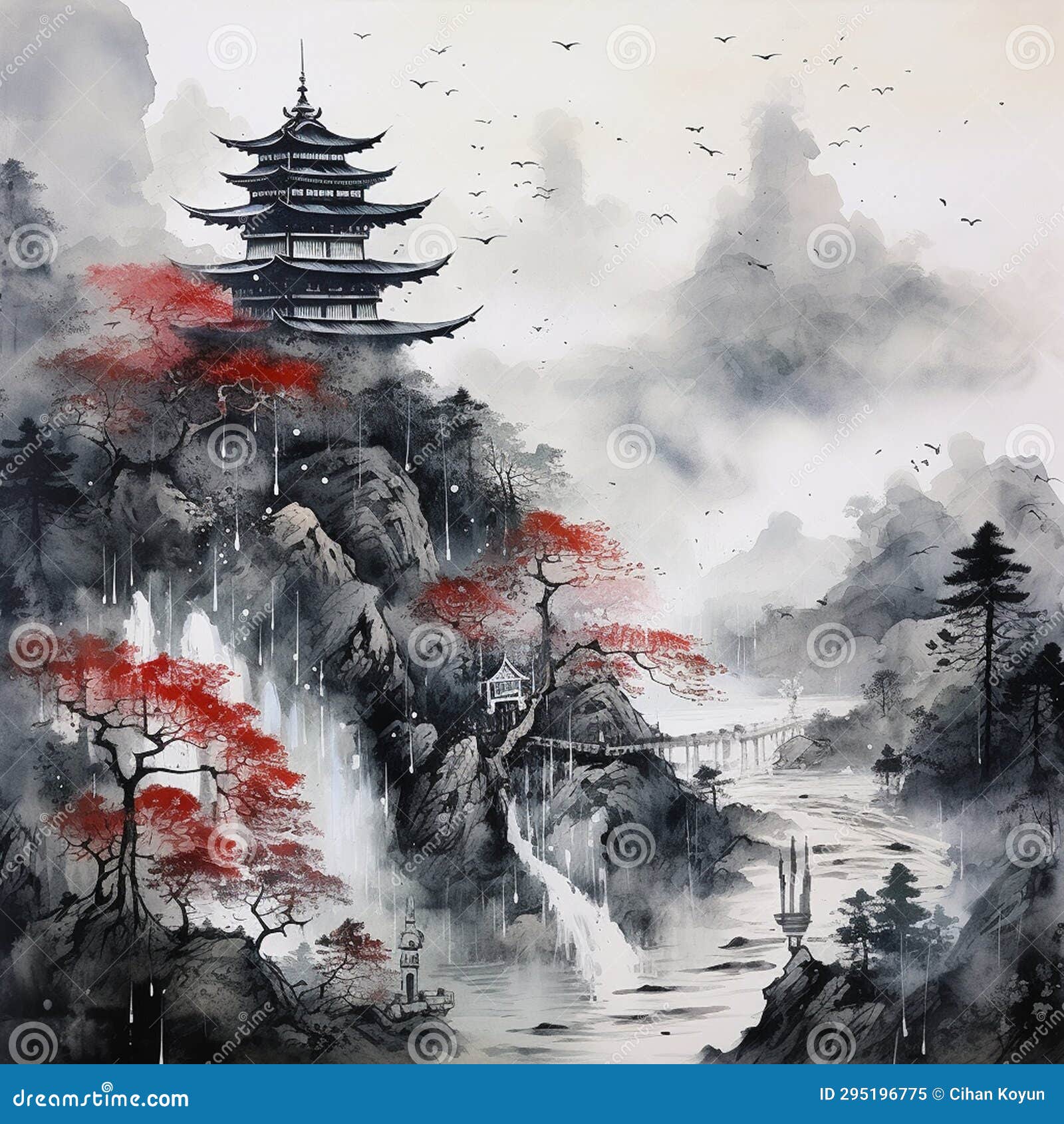 Spiritual Abstract Sumi-e Ink Painting Stock Illustration ...