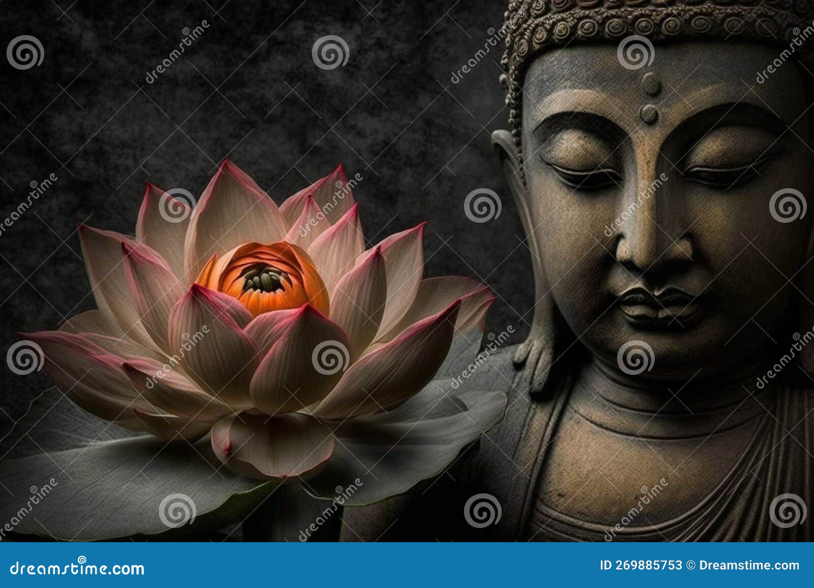 Spiritual Buddha Statue Meditating With Lotus Flower Buddhist Religion