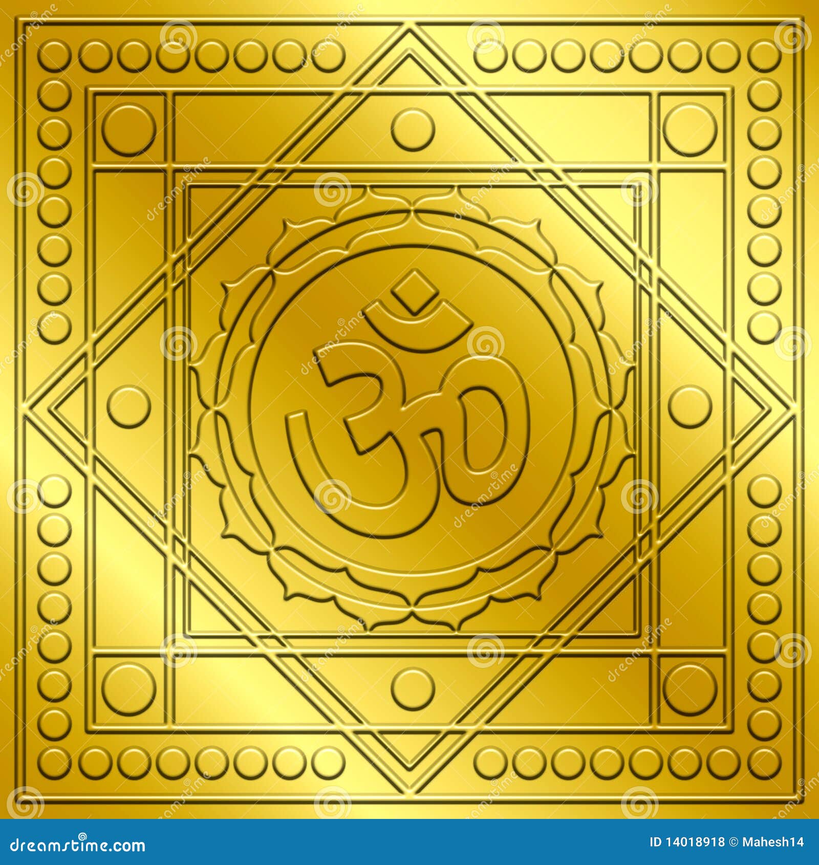 Spiritual Golden Shine Padma Lotus Flower And Circle Lines With Dotted ...