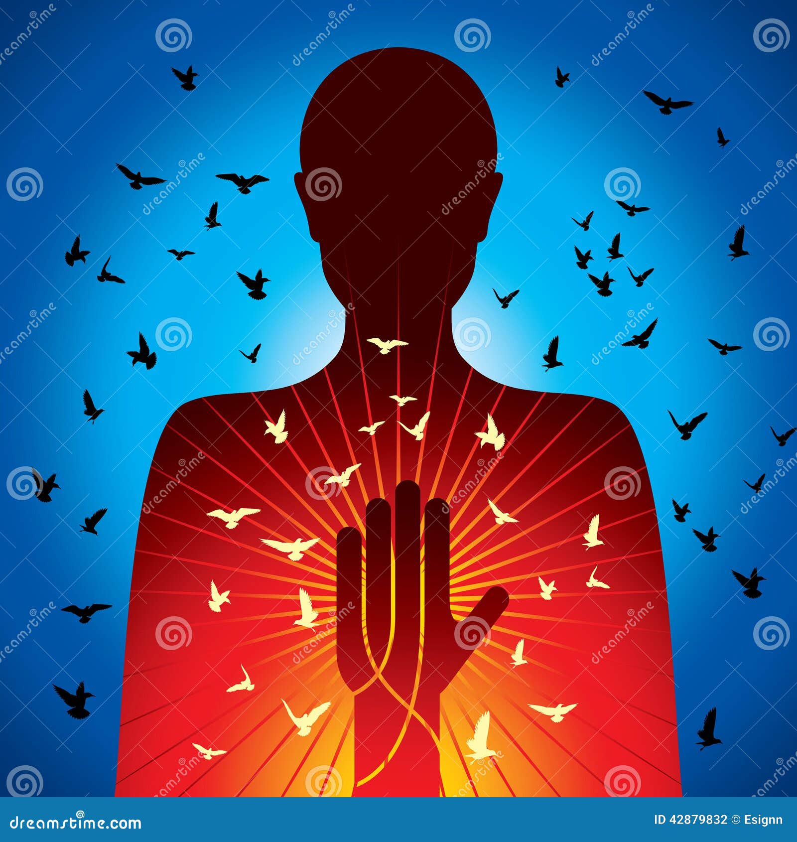 Spiritual Lady Vector with Birds Stock Vector - Illustration of flow ...