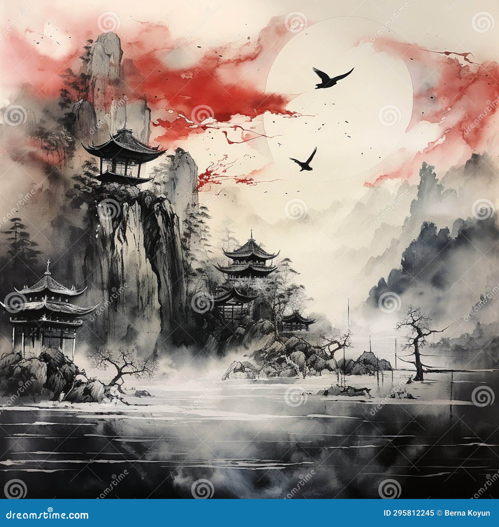 Spiritual Tree Sumi-e Ink Painting Stock Illustration - Illustration of ...