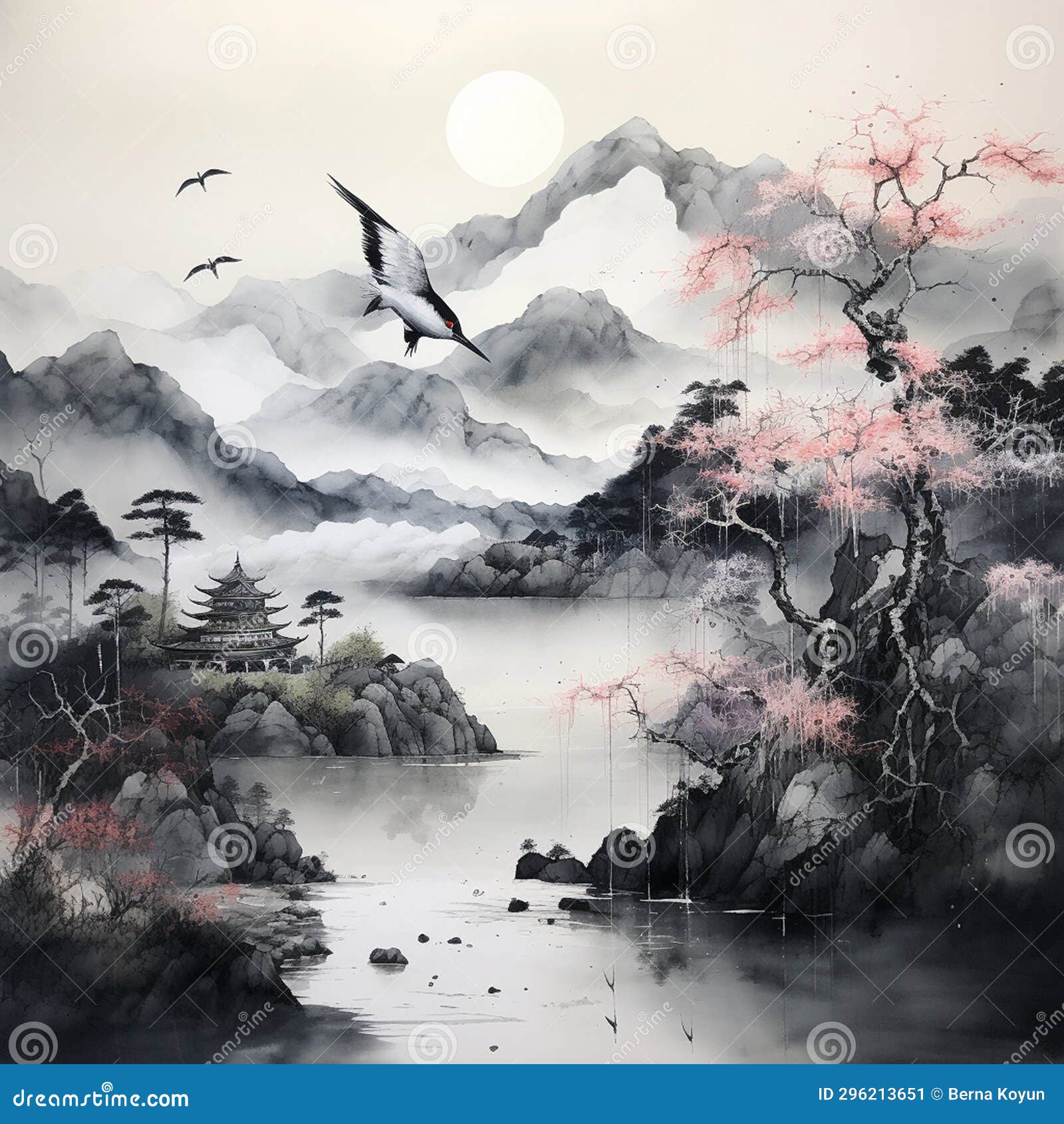 Spiritual Tree Sumi-e Ink Painting Stock Illustration - Illustration of ...