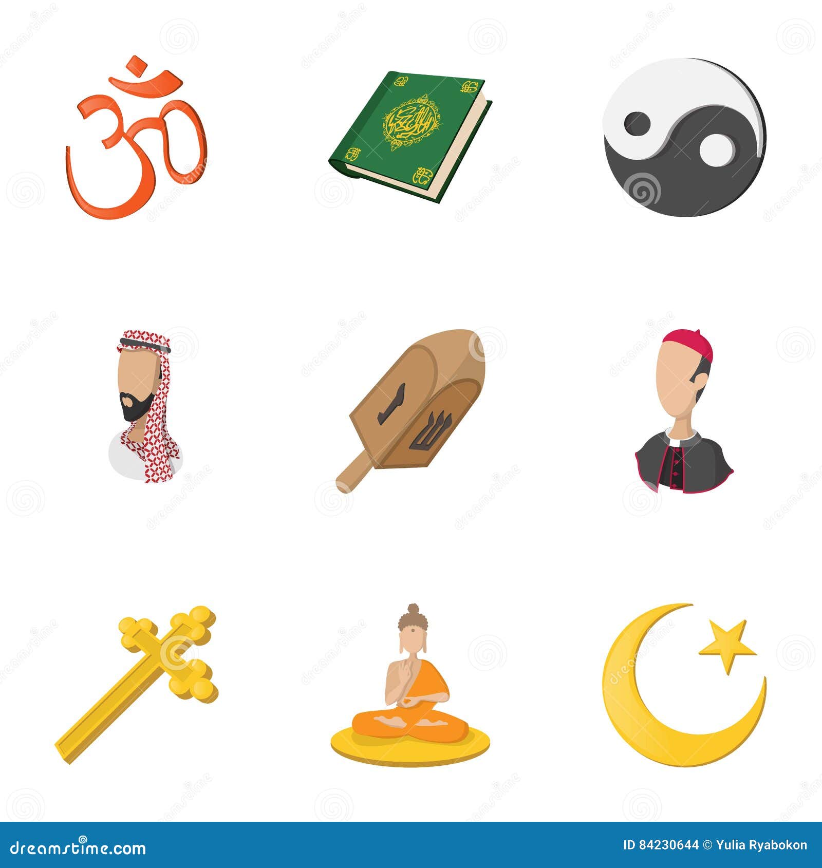 Spirituality Icons Set, Cartoon Style Stock Vector - Illustration of ...