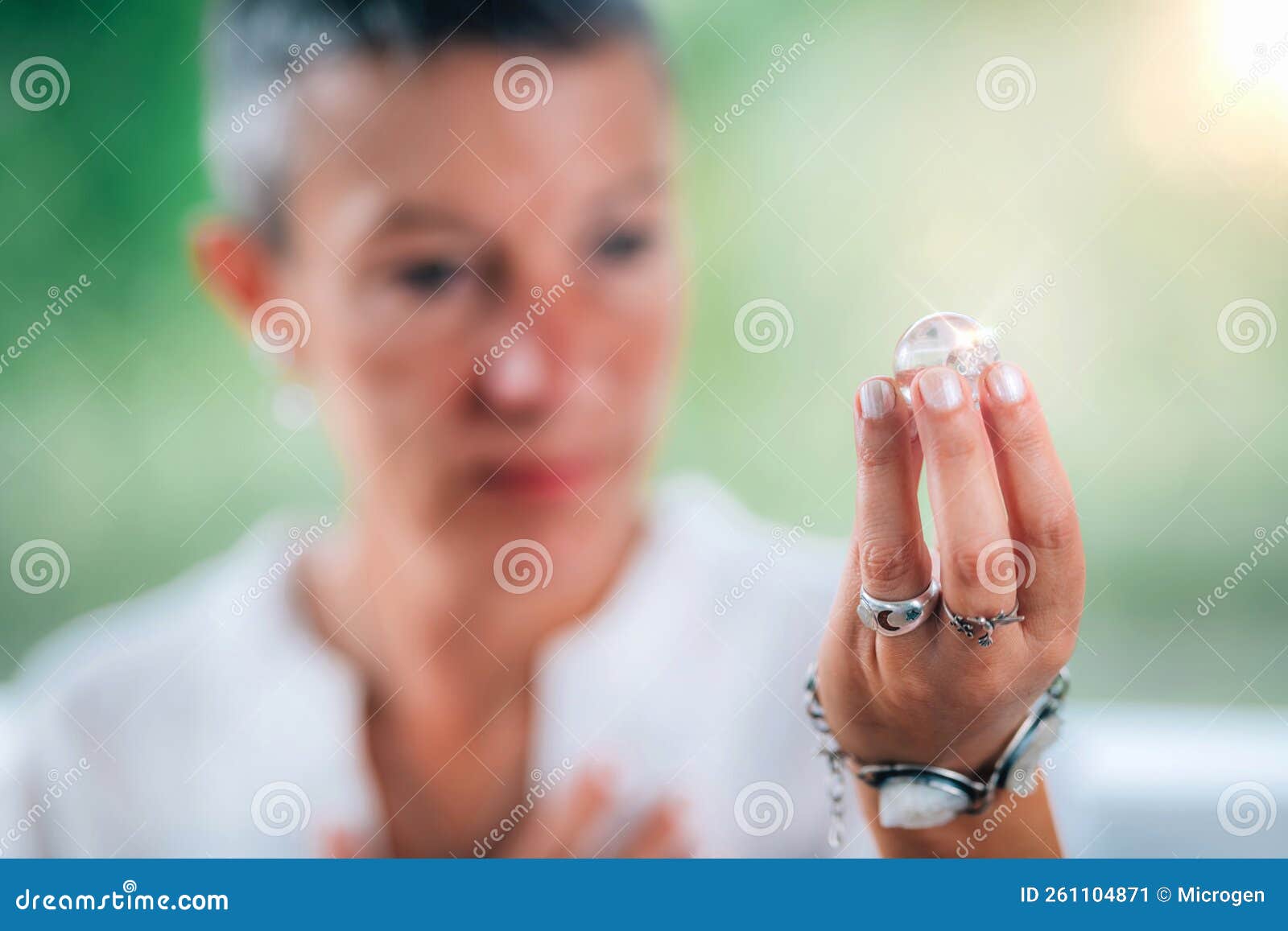 Spiritually Enlightened Person Focused on a Crystal Pearl Stock Image ...