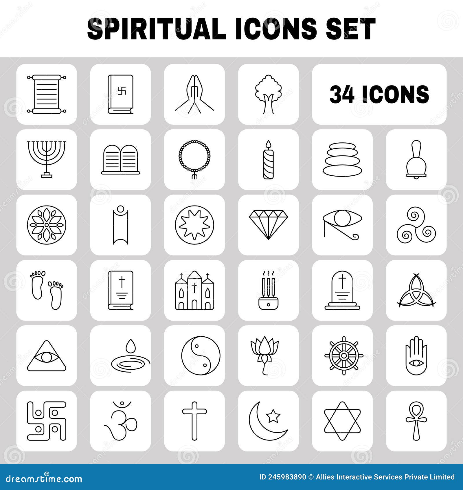 Spirituelle Symbole Oder Symbole in Schwarzem Strich Stock Abbildung ...