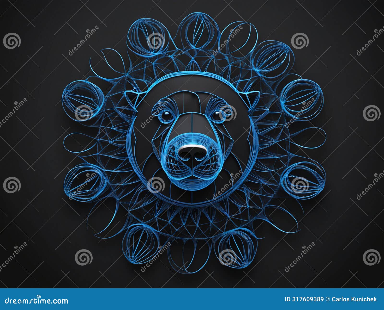 Spirograph Blue Icon of Bear, 3D Render Unreal Engine , Black ...