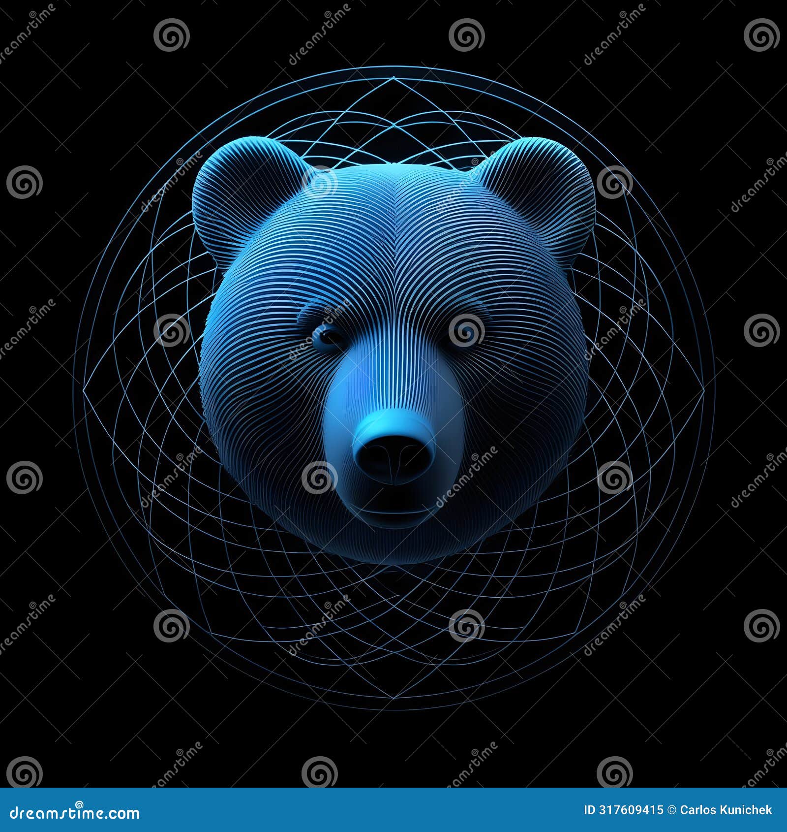 Spirograph Blue Icon of Bear, 3D Render Unreal Engine , Black ...