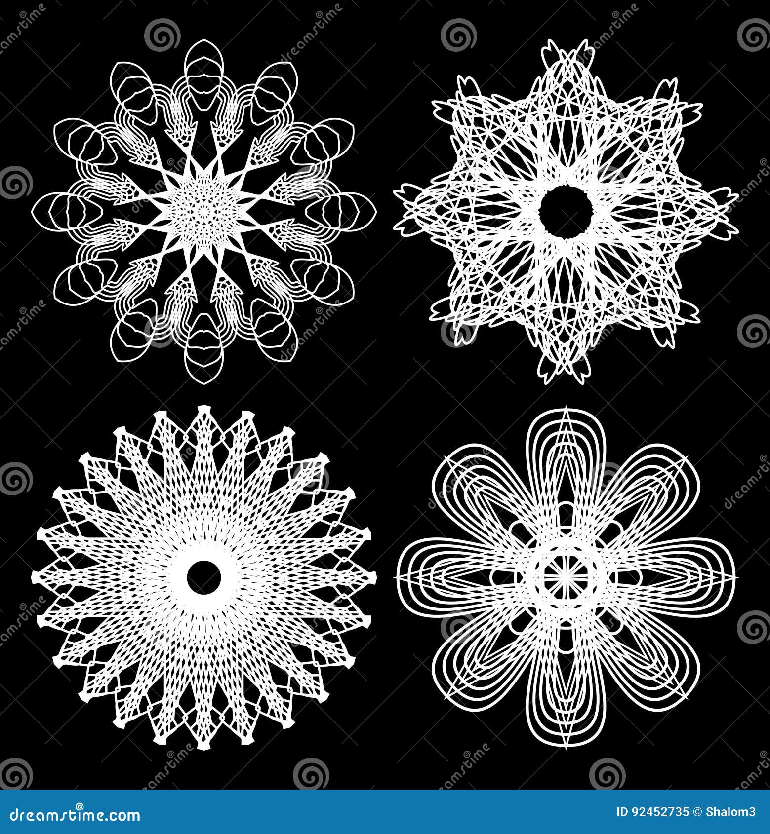 Spirograph Circle Lace Patterns, Design Elements in White Outline on ...
