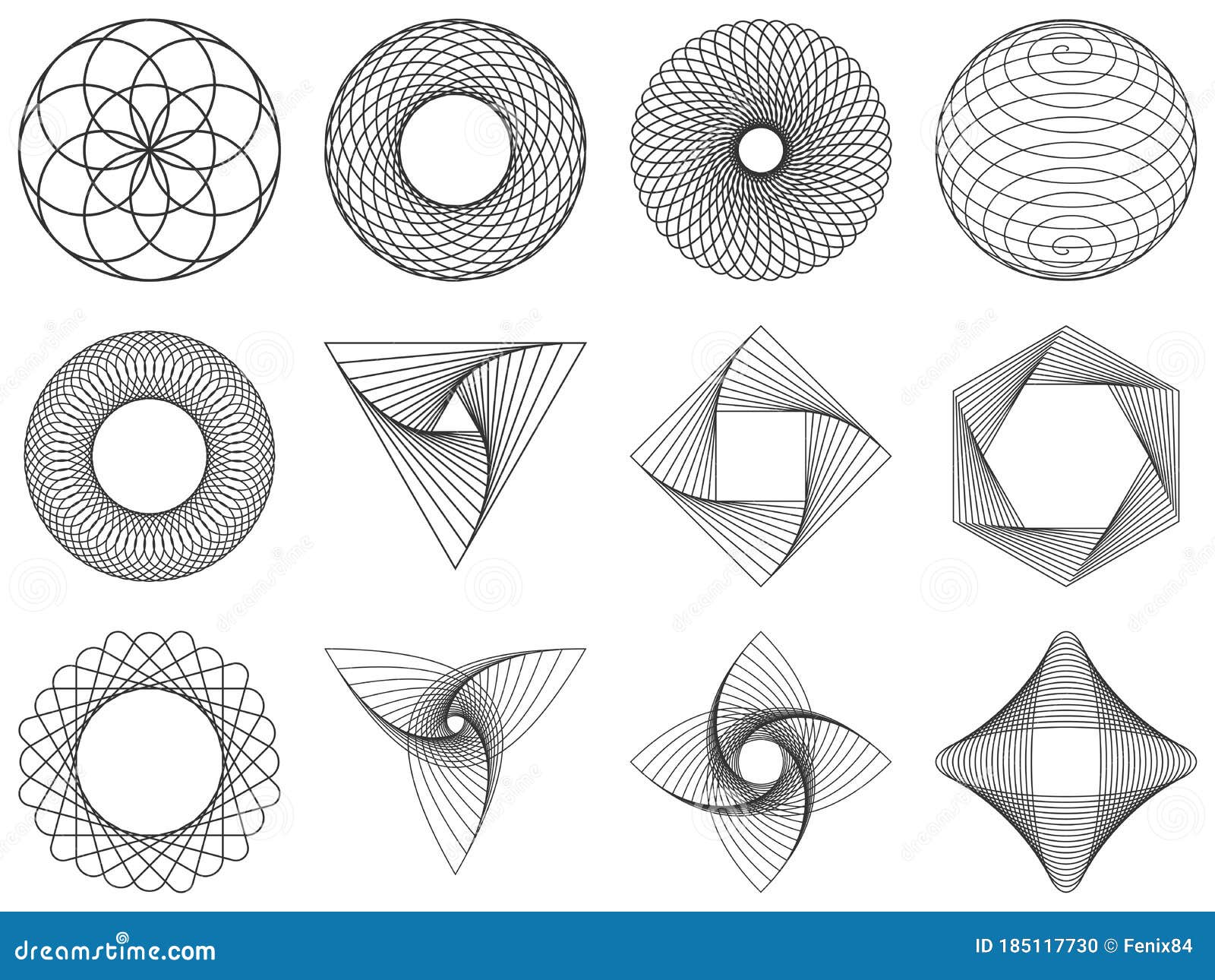 Spirograph Decorative Elements Set. Vector Geometric Shapes Stock ...