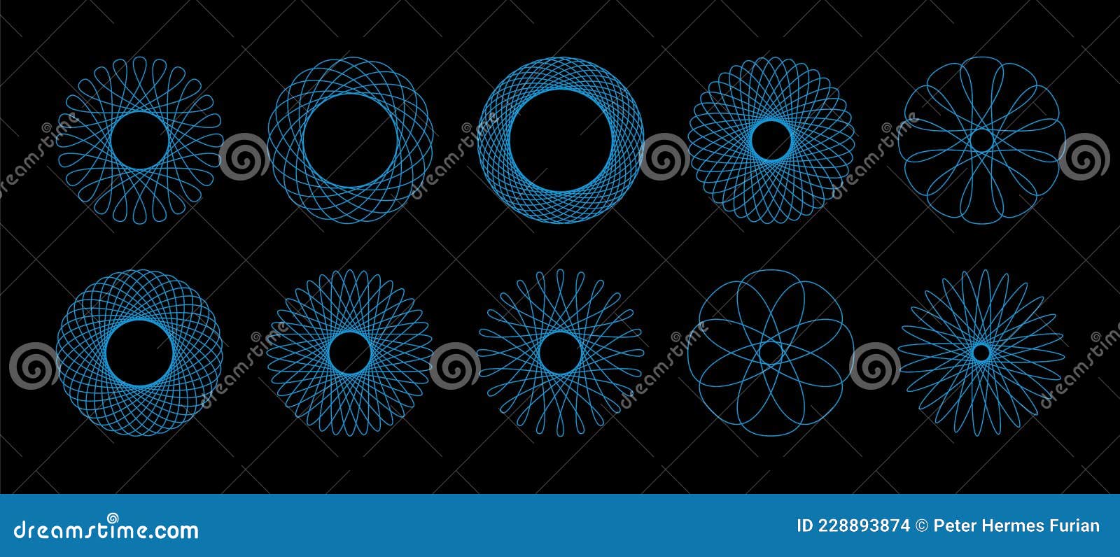 Spirograph Graphic Geometric Patterns Circular Blue Stock Vector ...