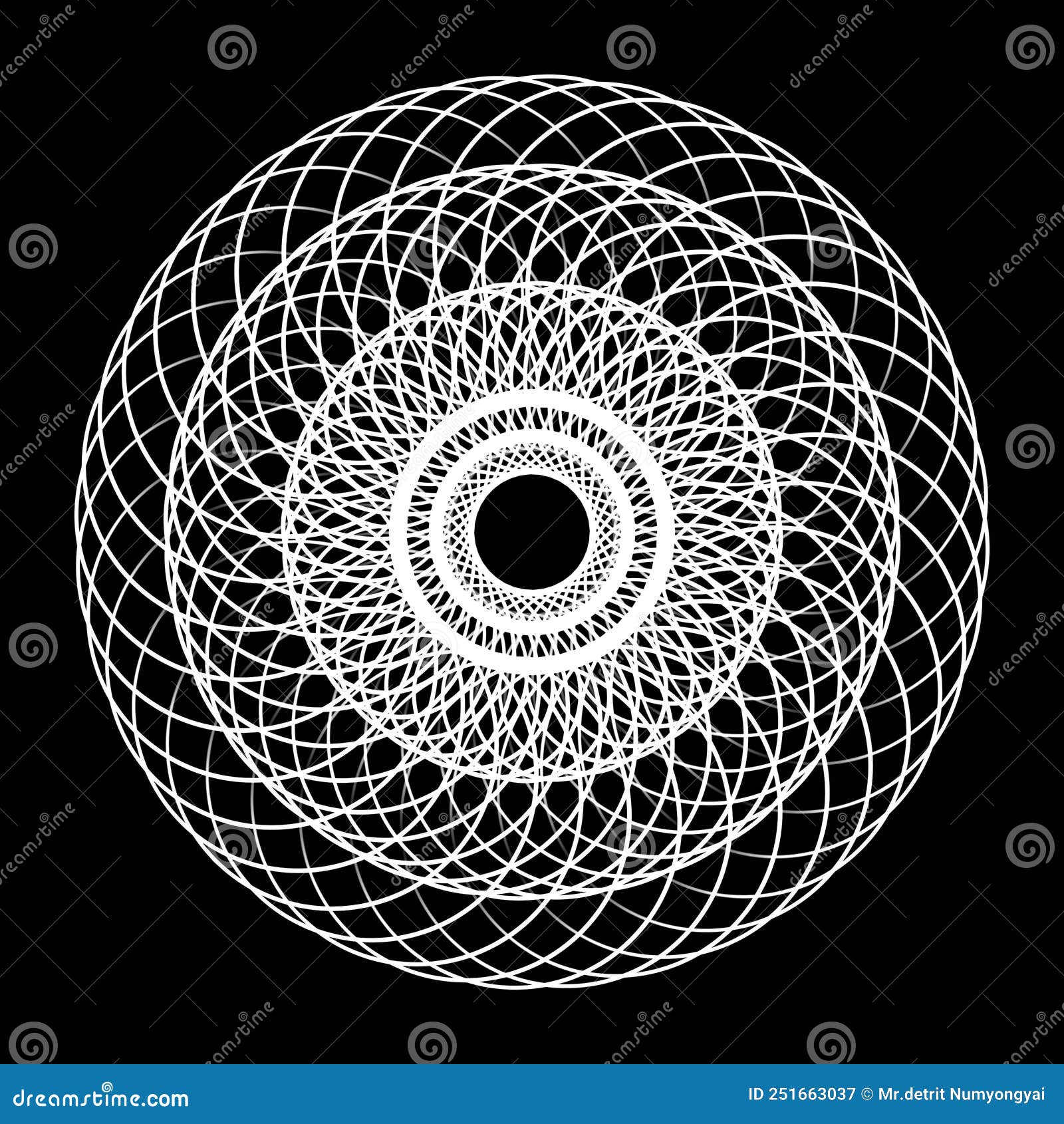 Spirograph Lines White Abstract on Black Background Stock Illustration ...