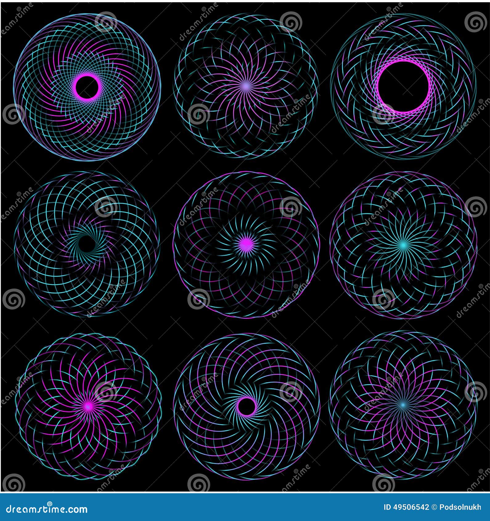 Set Of 8 Spirograph Drawings Cartoon Vector | CartoonDealer.com #12165161