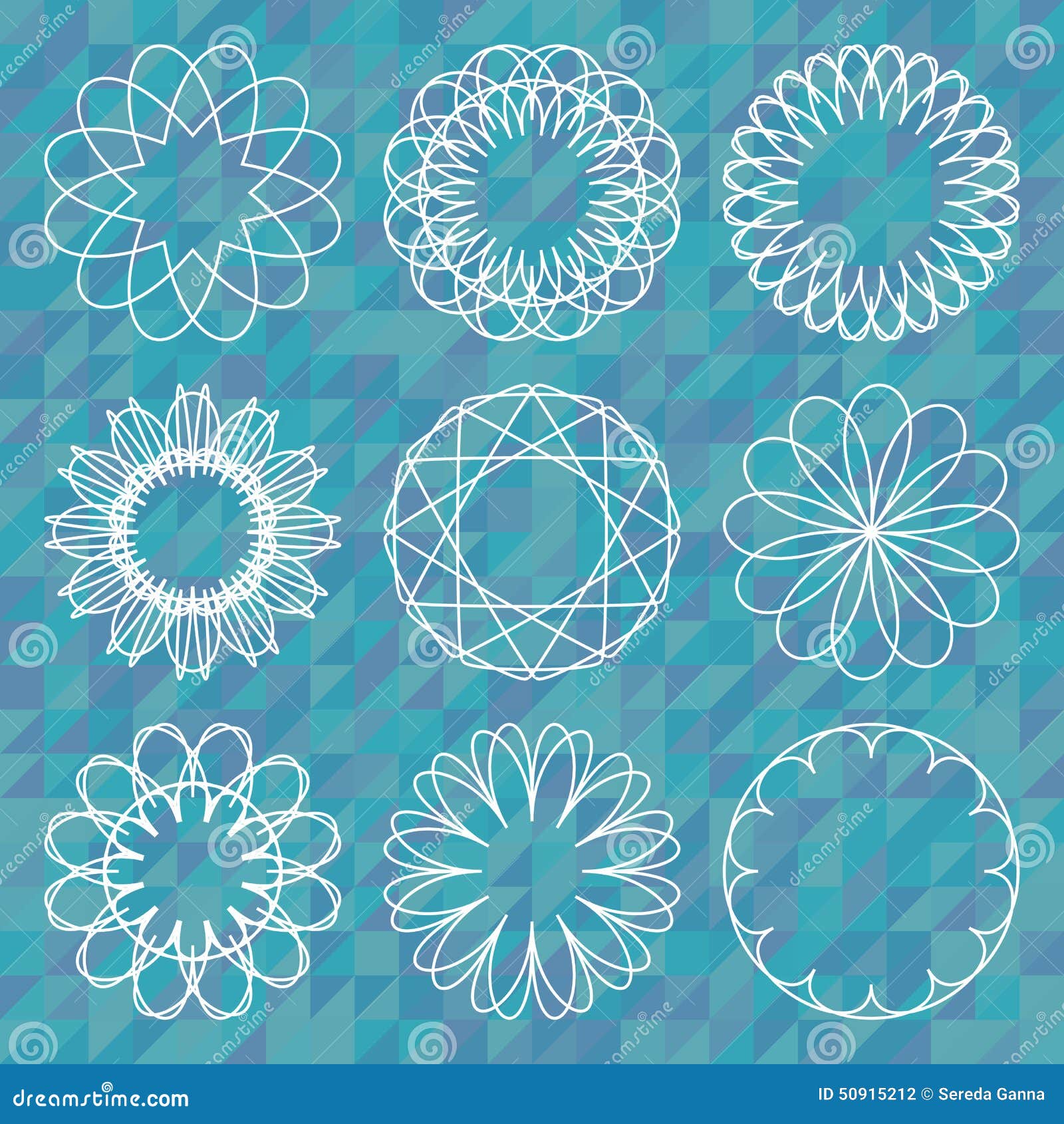 Spirograph Round Ornament Set Over Polygonal Background Stock Vector ...