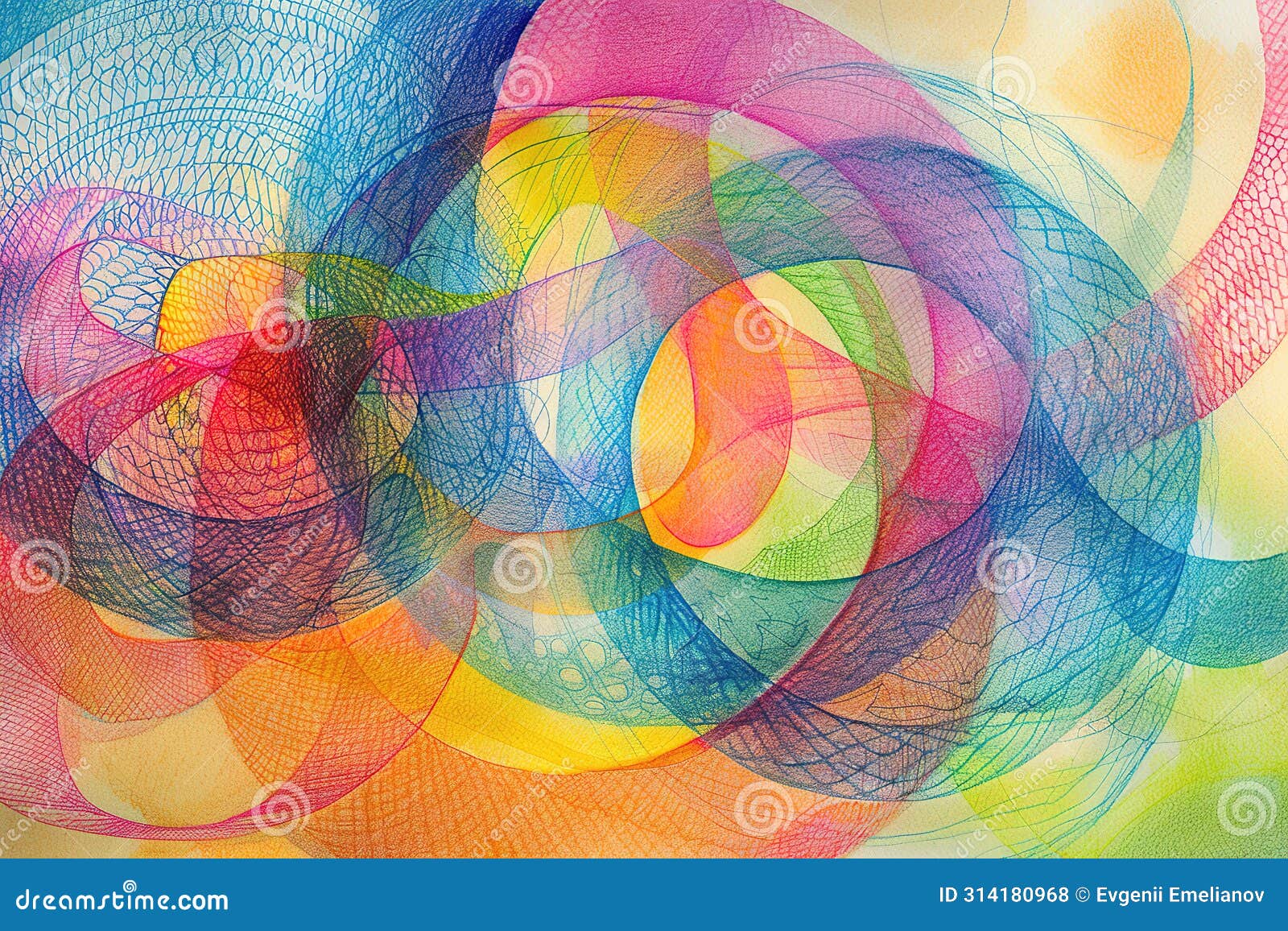 Spirographic Abstract Multi-colored Drawing in Pencil and Watercolor ...